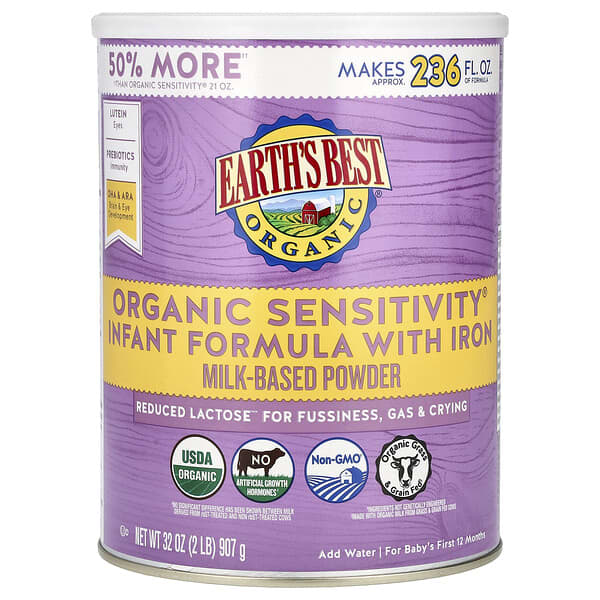 Earth's Best, Organic Sensitivity Infant Formula with Iron, For Baby's ...