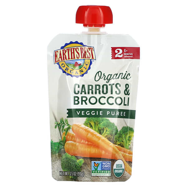 Earth's Best, Organic Veggie Puree, 6+ Months, Carrots & Broccoli, 3.5 ...