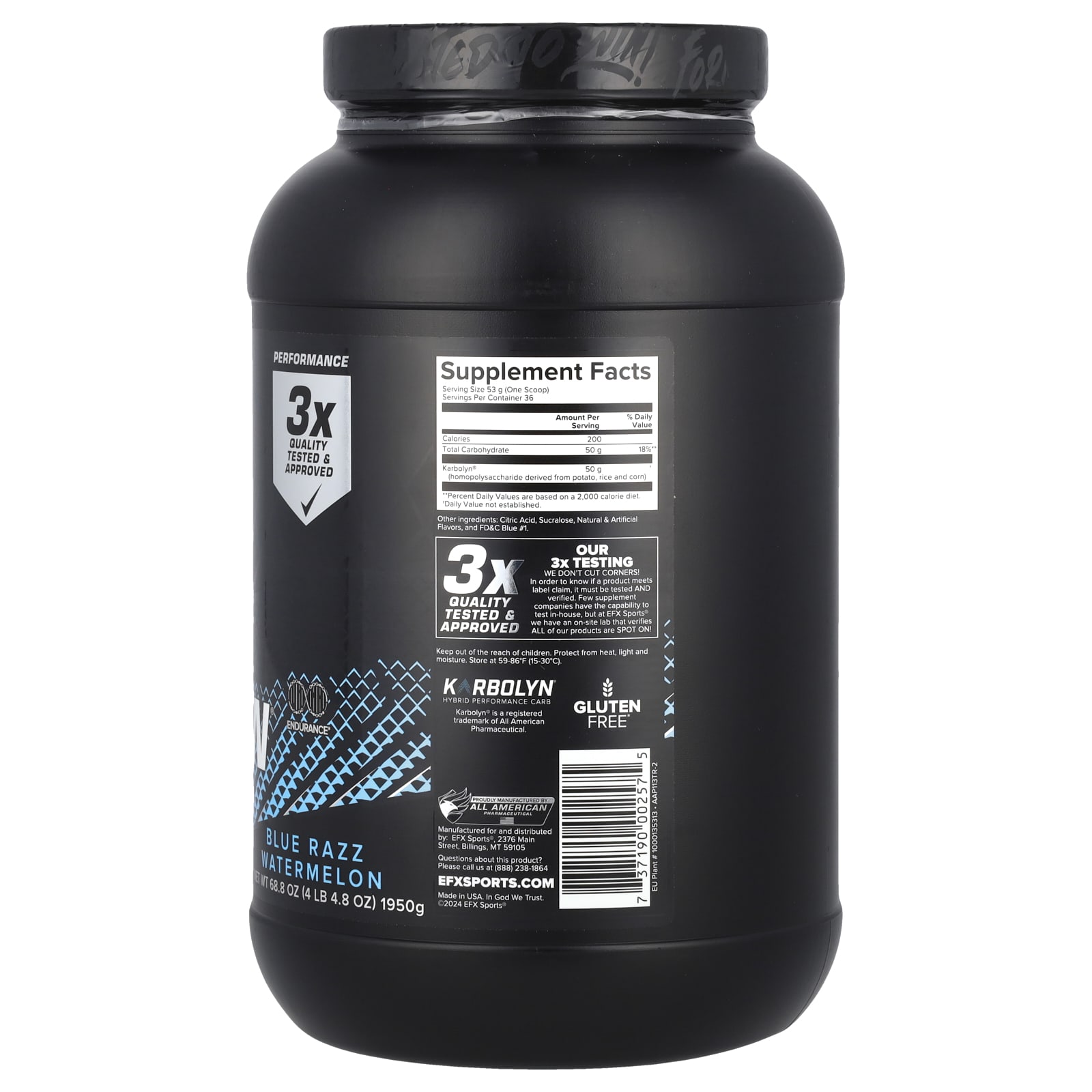 EFX Sports, Pure Fuel, Karbolyn Fuel®, Blue Razz Watermelon, 4 lb 4.8 ...