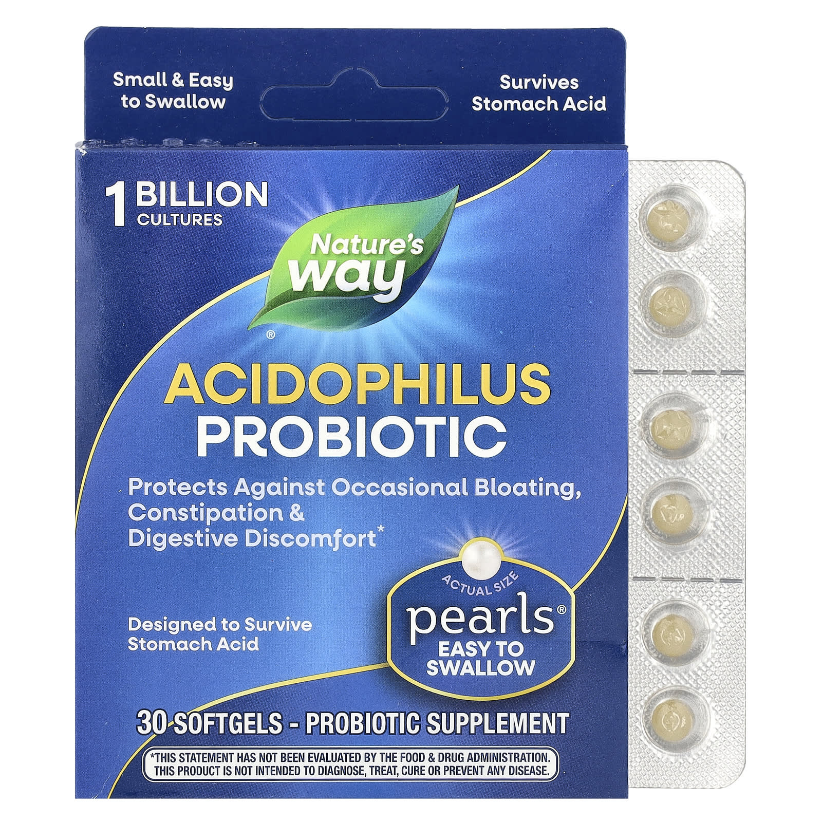 Nature's Way, Acidophilus Probiotic Pearls, 1 Billion CFU, 30 Softgels