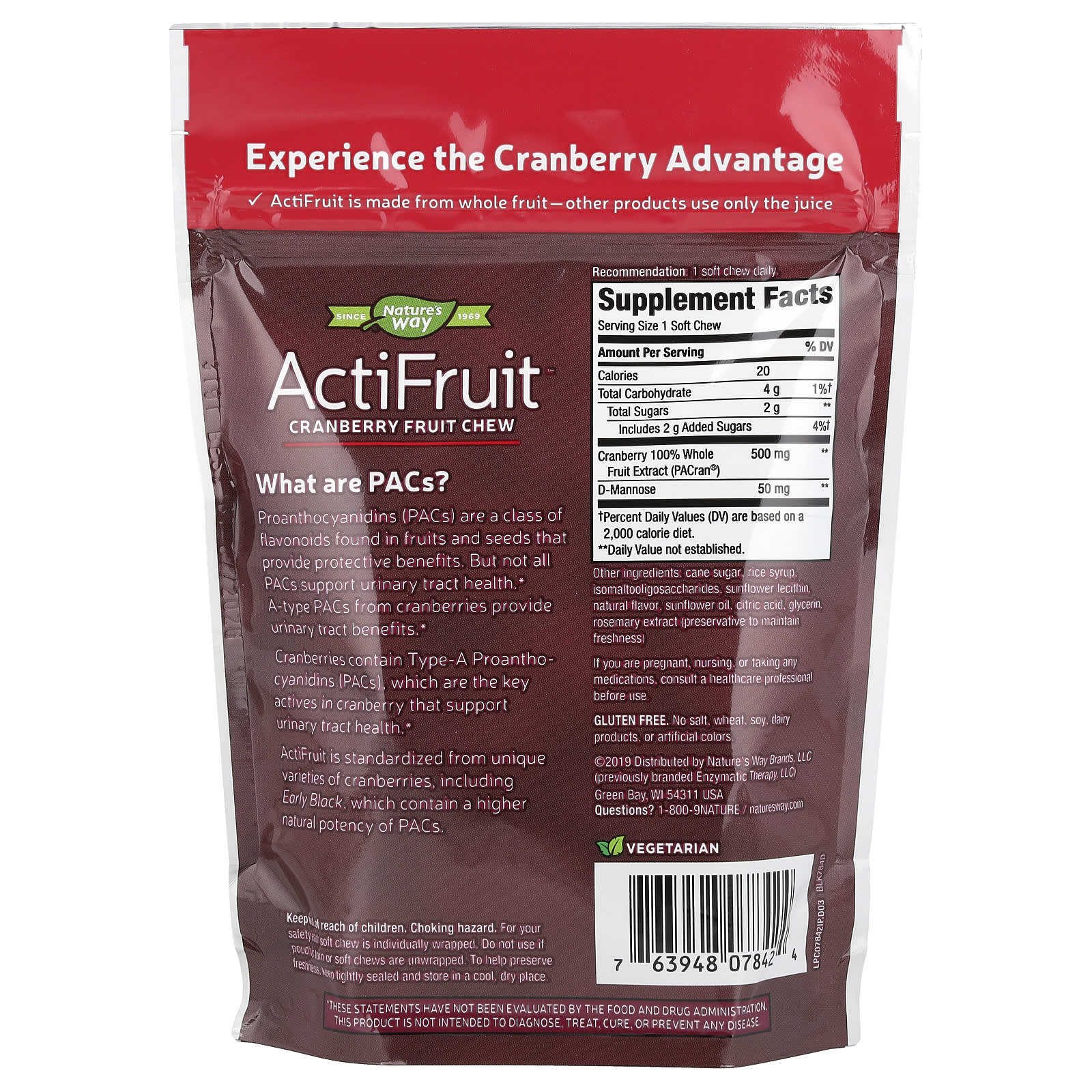 Nature's Way, ActiFruit™, Cranberry Fruit Chew, 500 mg, 20 Soft Chews