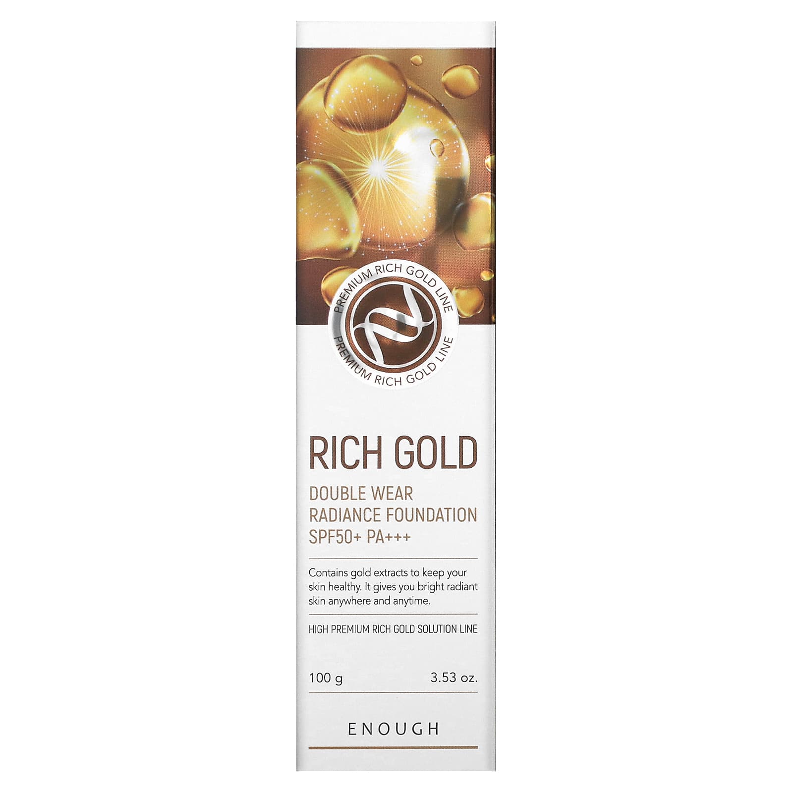 Enough‏, Rich Gold, זהב עשיר, מייקאפ עם כיסוי כפול לעור קורן, SPF 50 ...