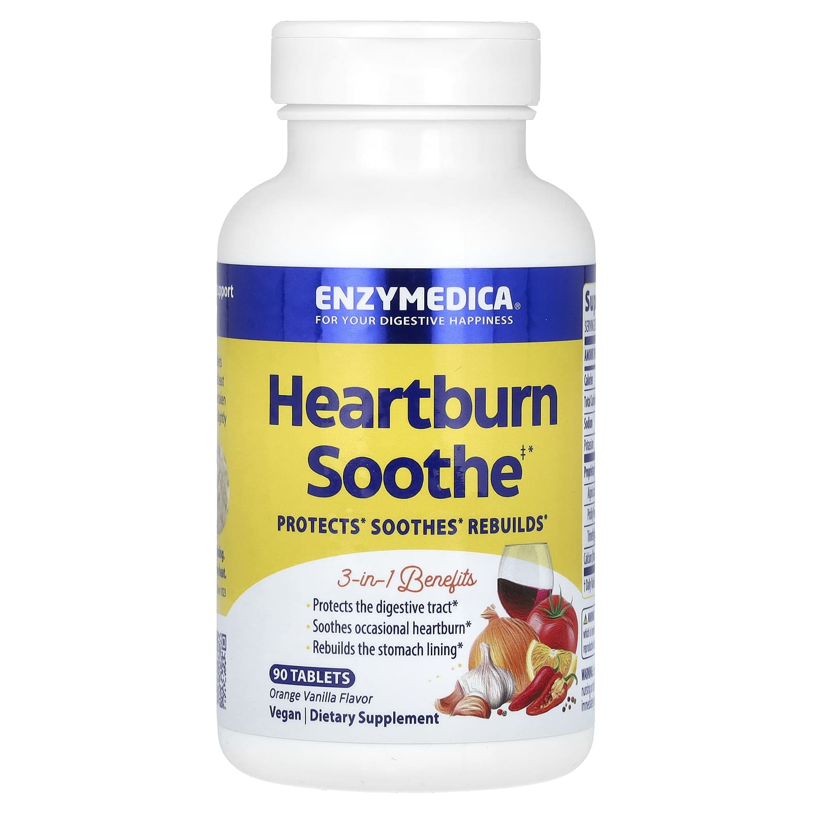 Enzymedica, Heartburn Soothe, Orange Vanilla, 90 Tablets