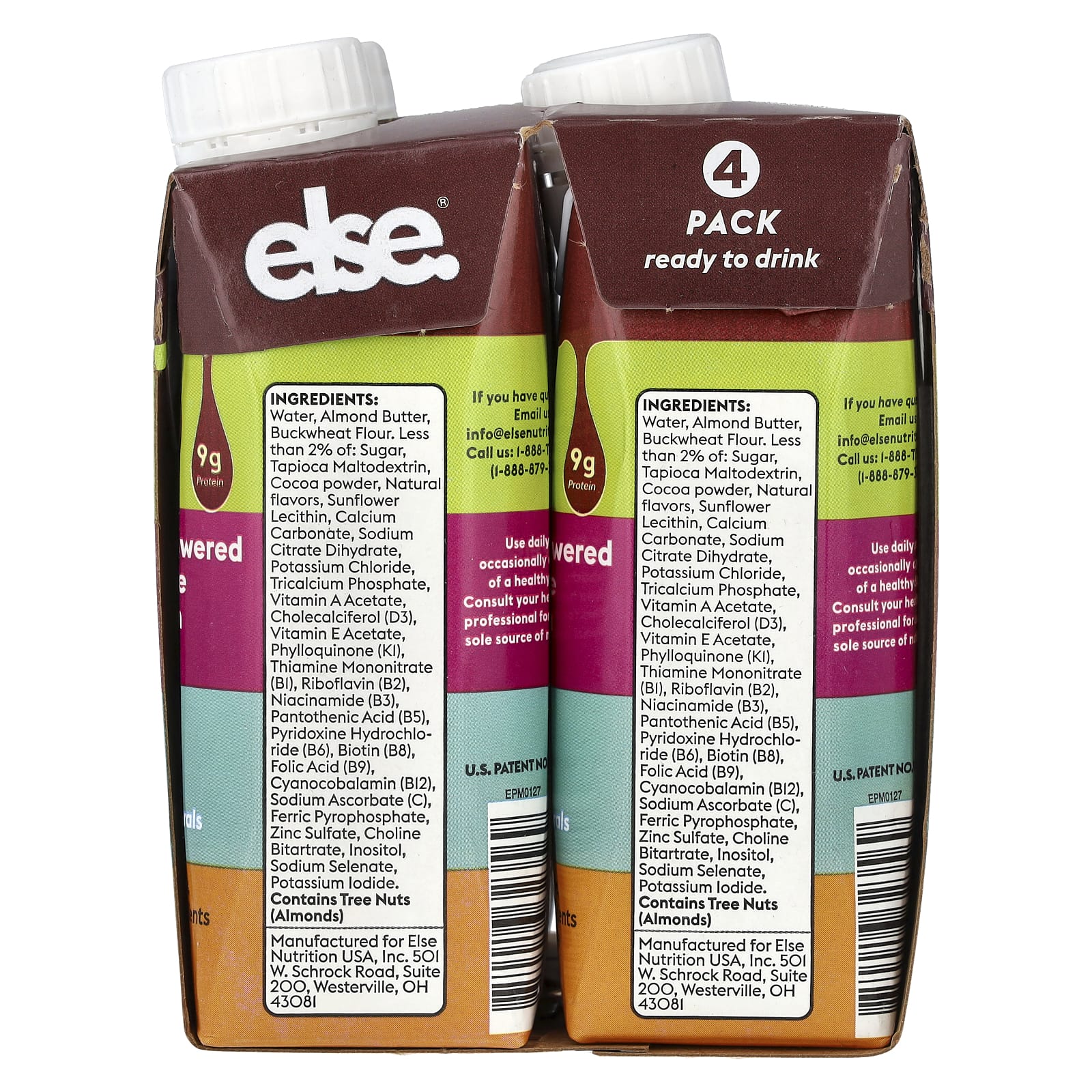 Else, Kids, Plant-Powered Complete Nutrition Shake, Cocoa, 4 Cartons, 8 ...