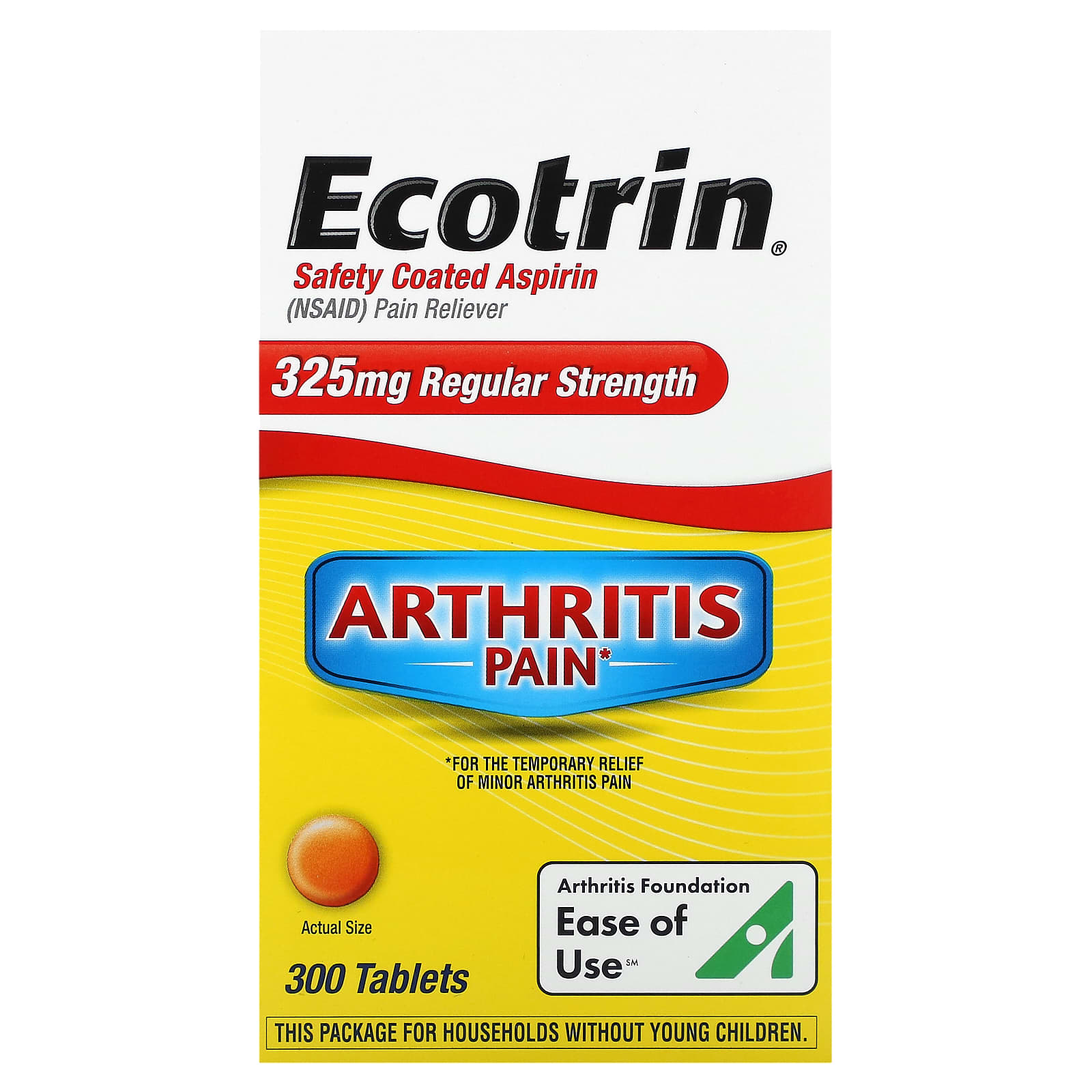 Ecotrin, Arthritis Pain, Safety Coated Aspirin, Regular Strength , 325 ...