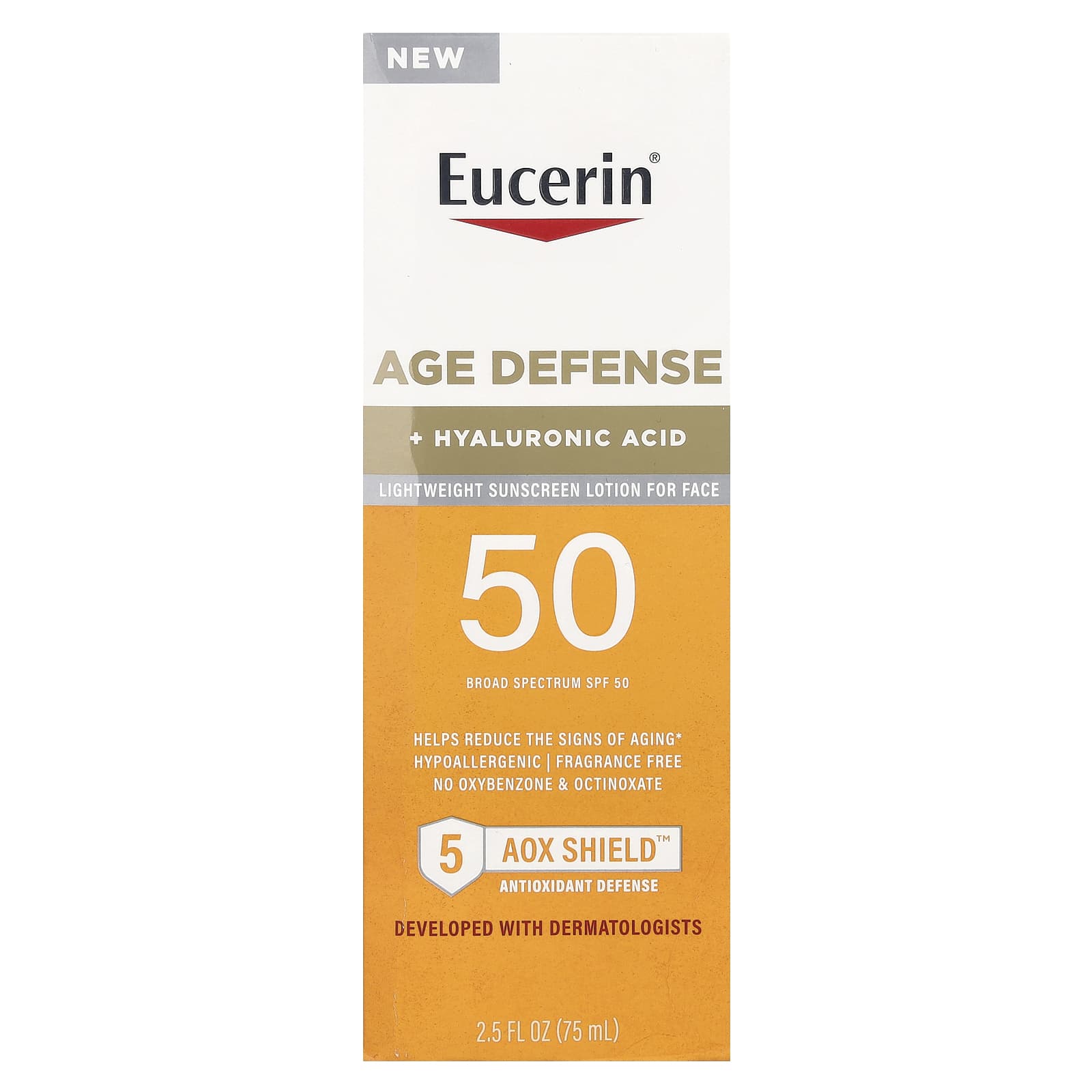 Eucerin, Age Defense, Lightweight Sunscreen Lotion For Face, SPF 50 ...