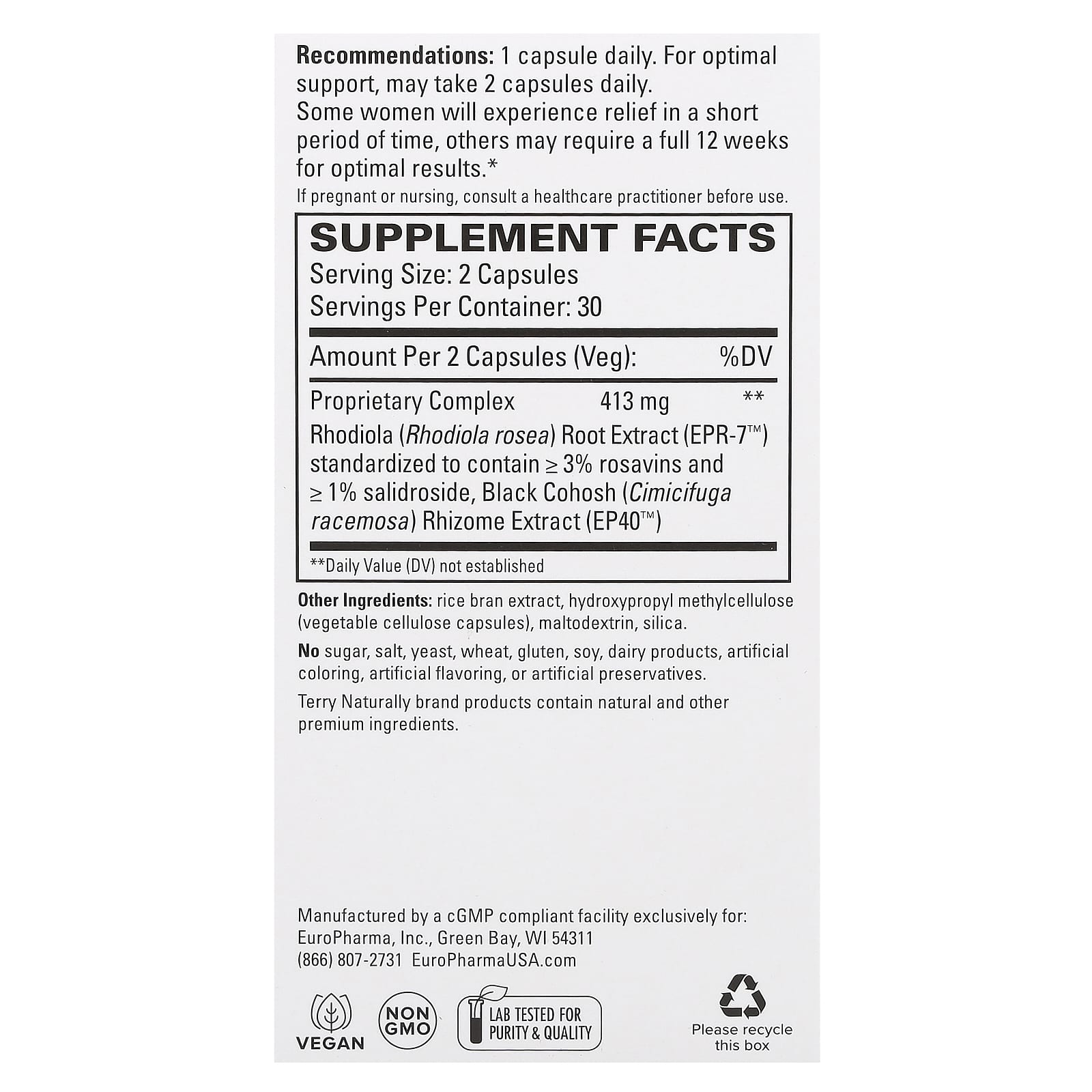 Terry Naturally, Menopause Relief Plus, 60 Capsules