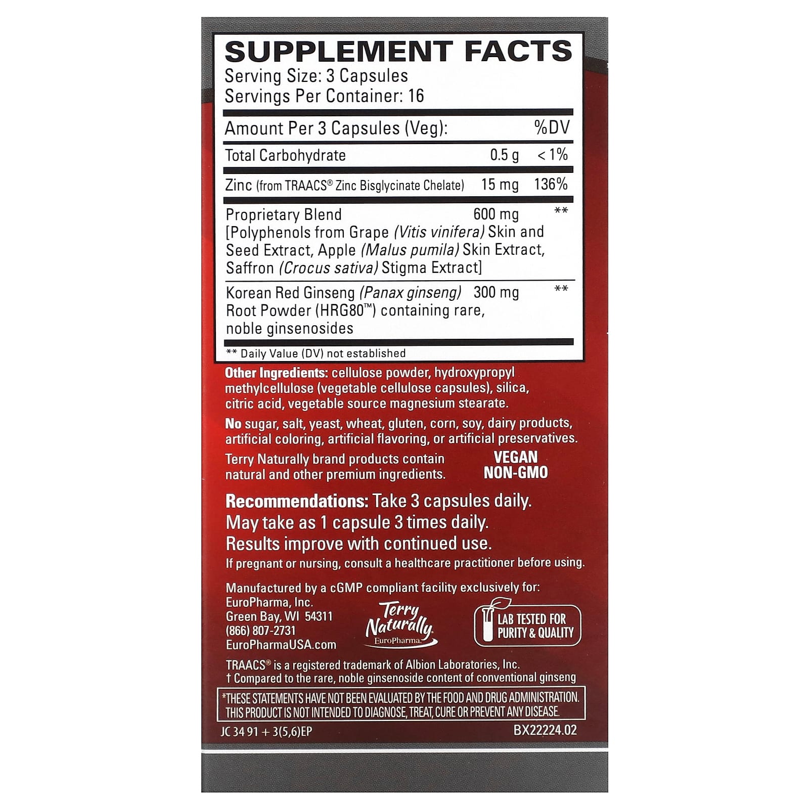 Terry Naturally Red Ginseng Male Sexual Enhancement 48 Capsules