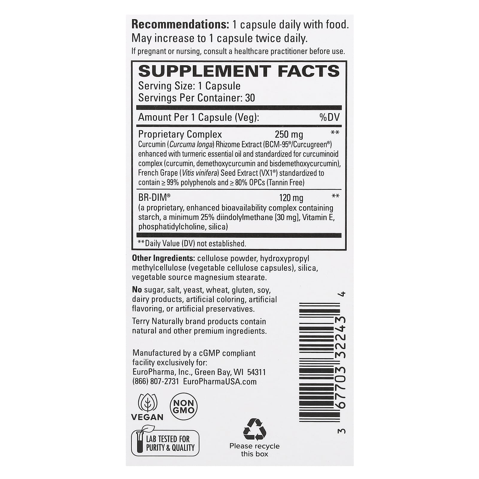 Terry Naturally, Dim Complex With BCM-95 Curcumin, 30 Capsules
