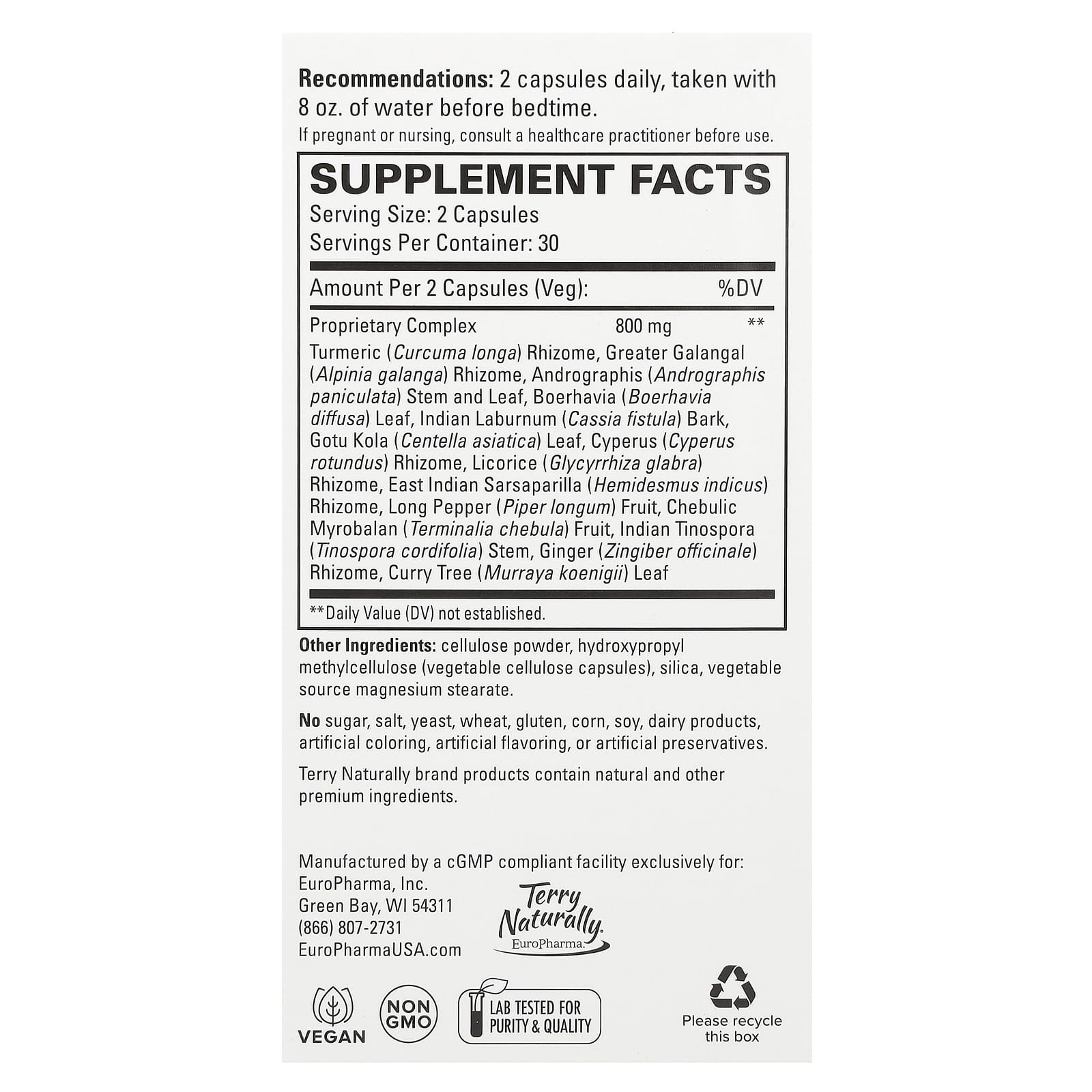 Terry Naturally, Ayurvedic Digestive Formula, 60 Capsules