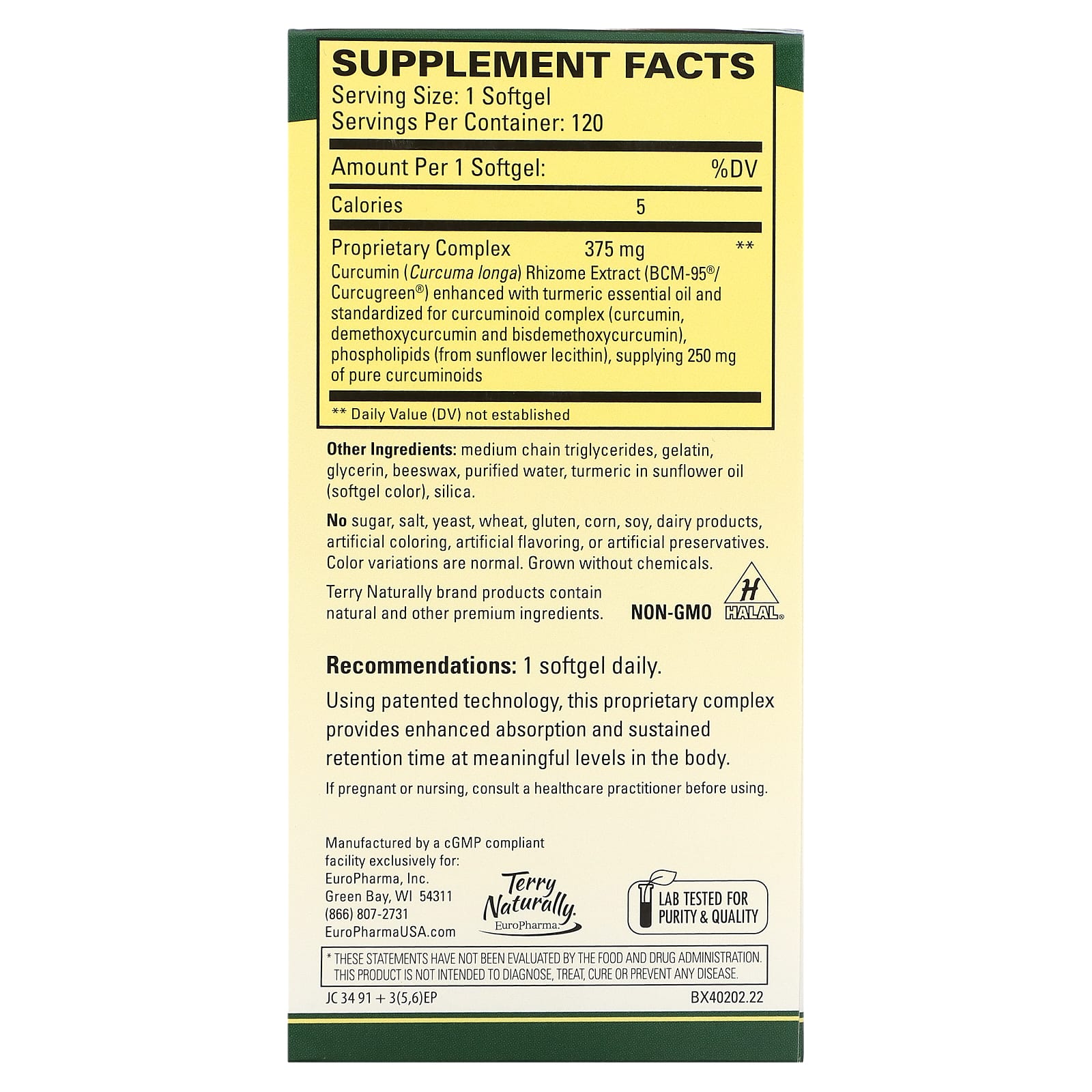 Terry Naturally, CuraMed, Superior Absorption Curcumin, 375 mg, 120 ...