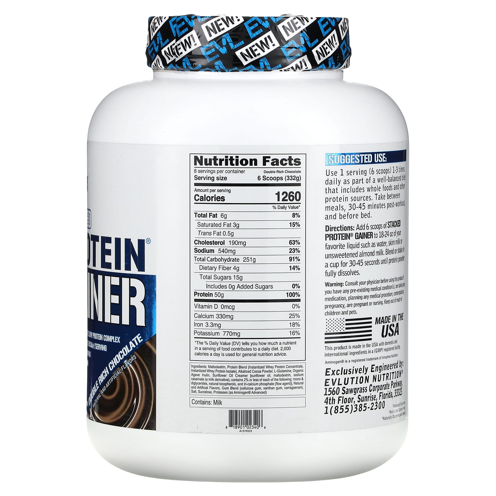 EVLution Nutrition, Stacked Protein Gainer, Double Rich Chocolate, 6 ...