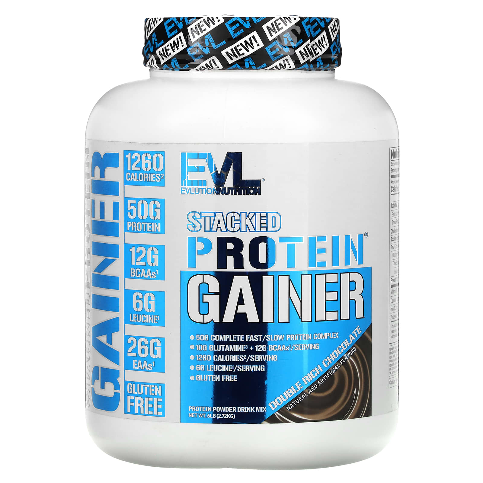 EVLution Nutrition, Stacked Protein Gainer, Double Rich Chocolate, 6 ...