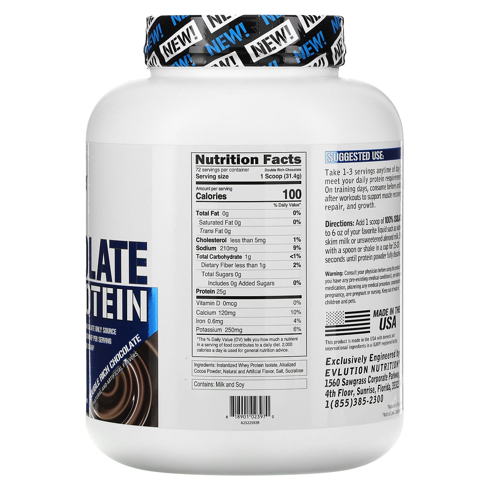 EVLution Nutrition, 100% Isolate Protein, Double Rich Chocolate, 5 lb ...