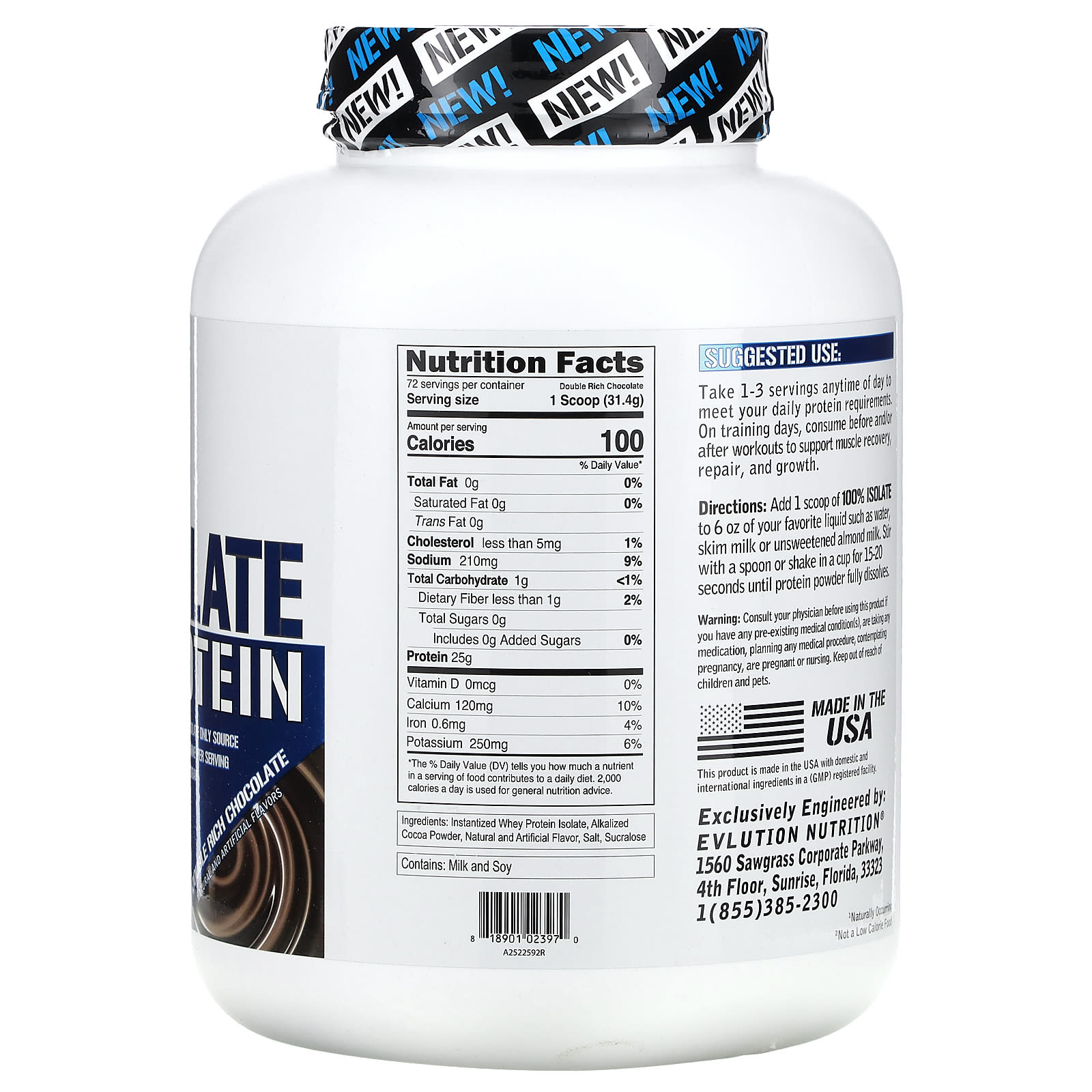 EVLution Nutrition, 100% Isolate Protein, Double Rich Chocolate, 5 lb ...