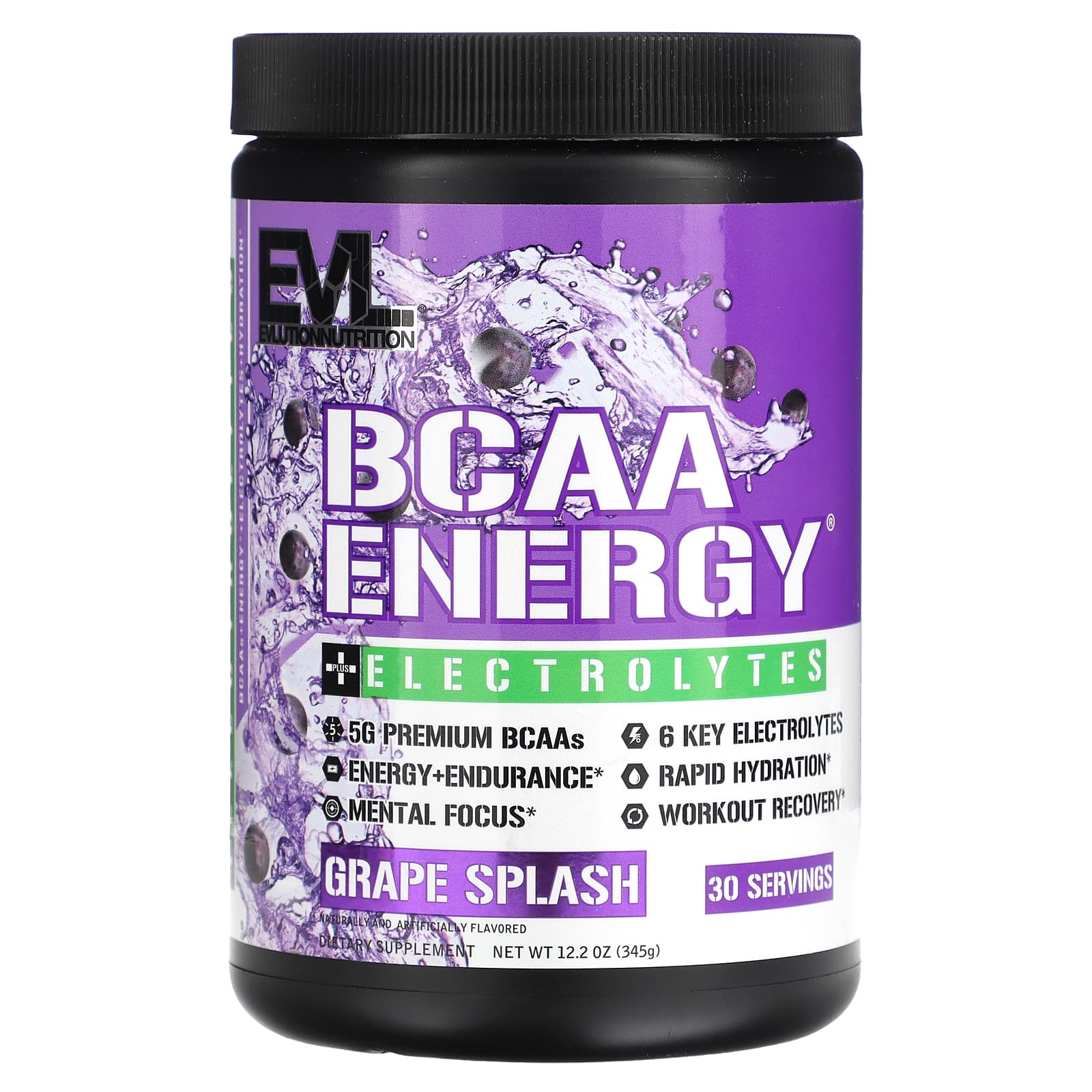 EVLution Nutrition, BCAA Energy Plus Electrolytes, Grape Splash, 12.2 ...