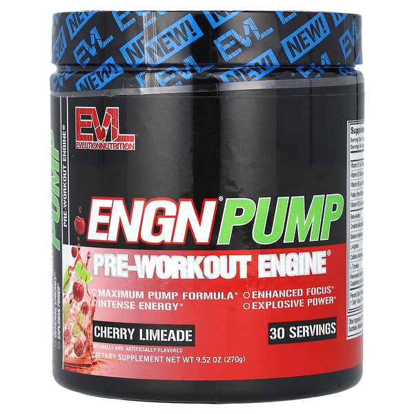 EVLution Nutrition, ENGN Pump, Pre-Workout Engine, Cherry Limeade, 9.52 ...