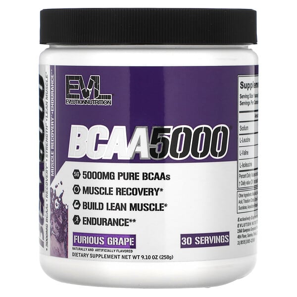 EVLution Nutrition, BCAA 5000, Furious Grape, 9.10 oz (258 g)