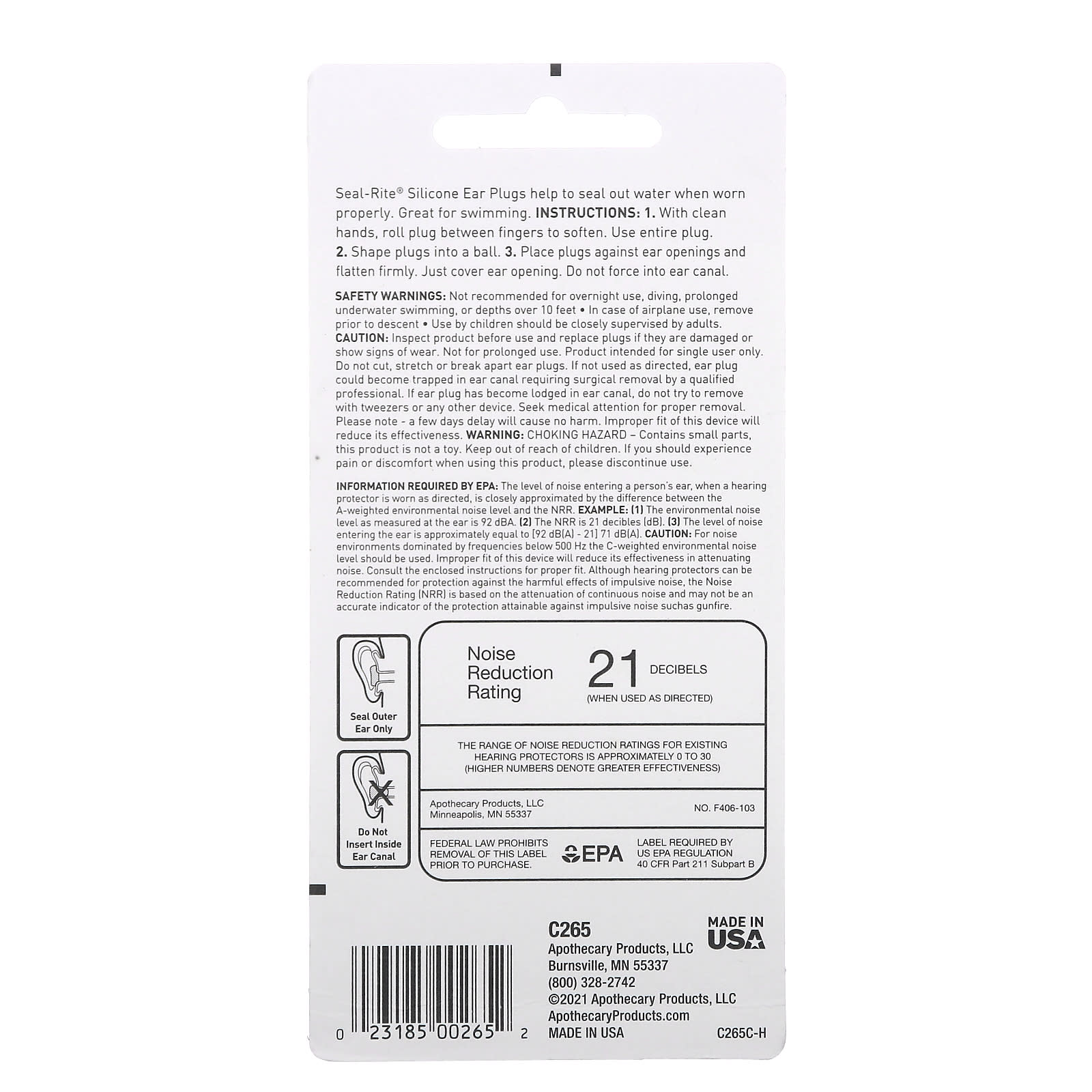 Ezy Dose, Pro-Techs, Seal-Rite, Silicone Ear Plugs, Green, 6 Pair & Case