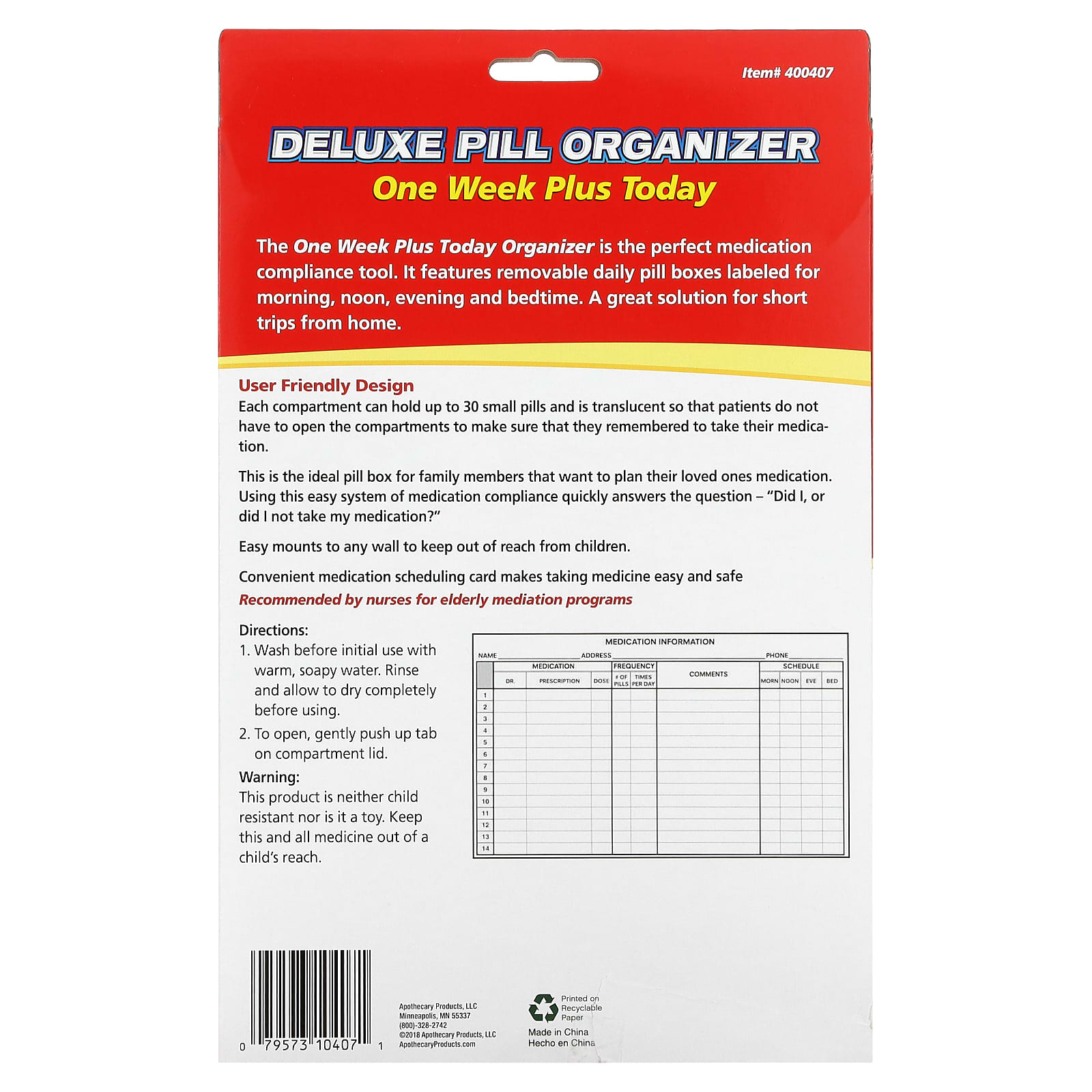 Ezy Dose, One Week Plus Today Deluxe Pill Organizer, 1 Count