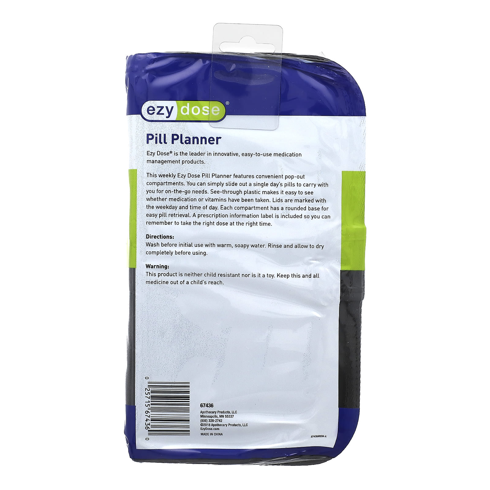 Ezy Dose, Weekly 4X/Day with Pop-Outs Pill Planner, Large, 1 Count