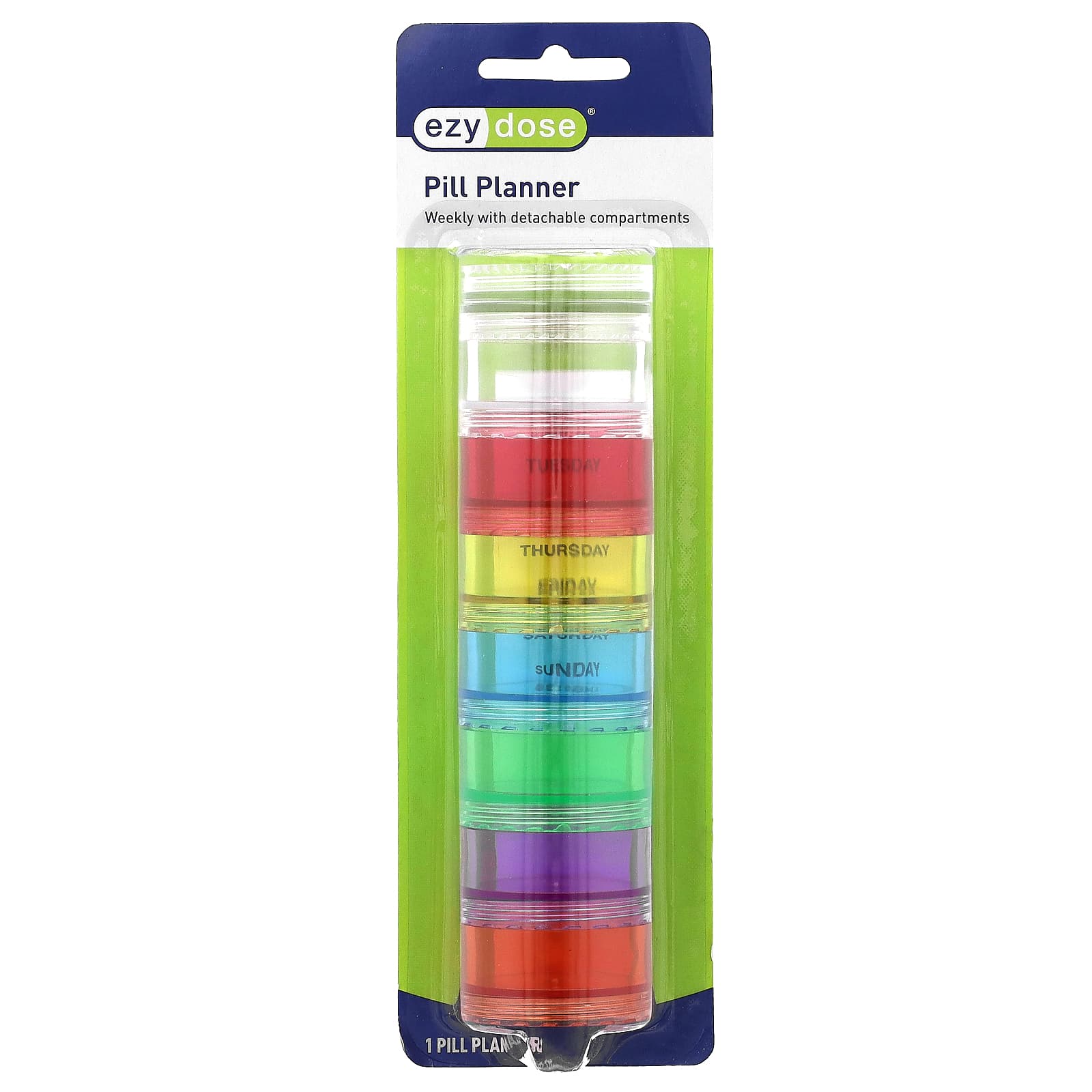 Ezy Dose, Weekly Pill Planner With Detachable Compartments, 1 Count