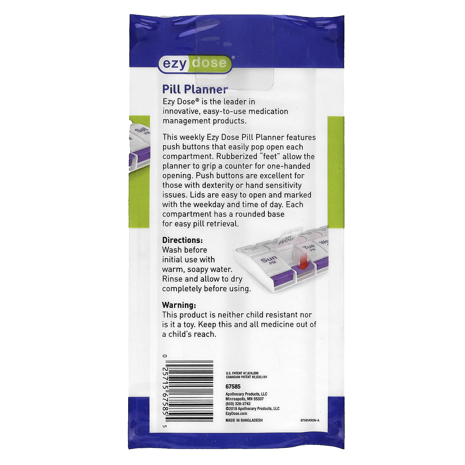 Ezy Dose, Weekly AM/PM with Push Buttons Pill Planner, XL, 1 Count