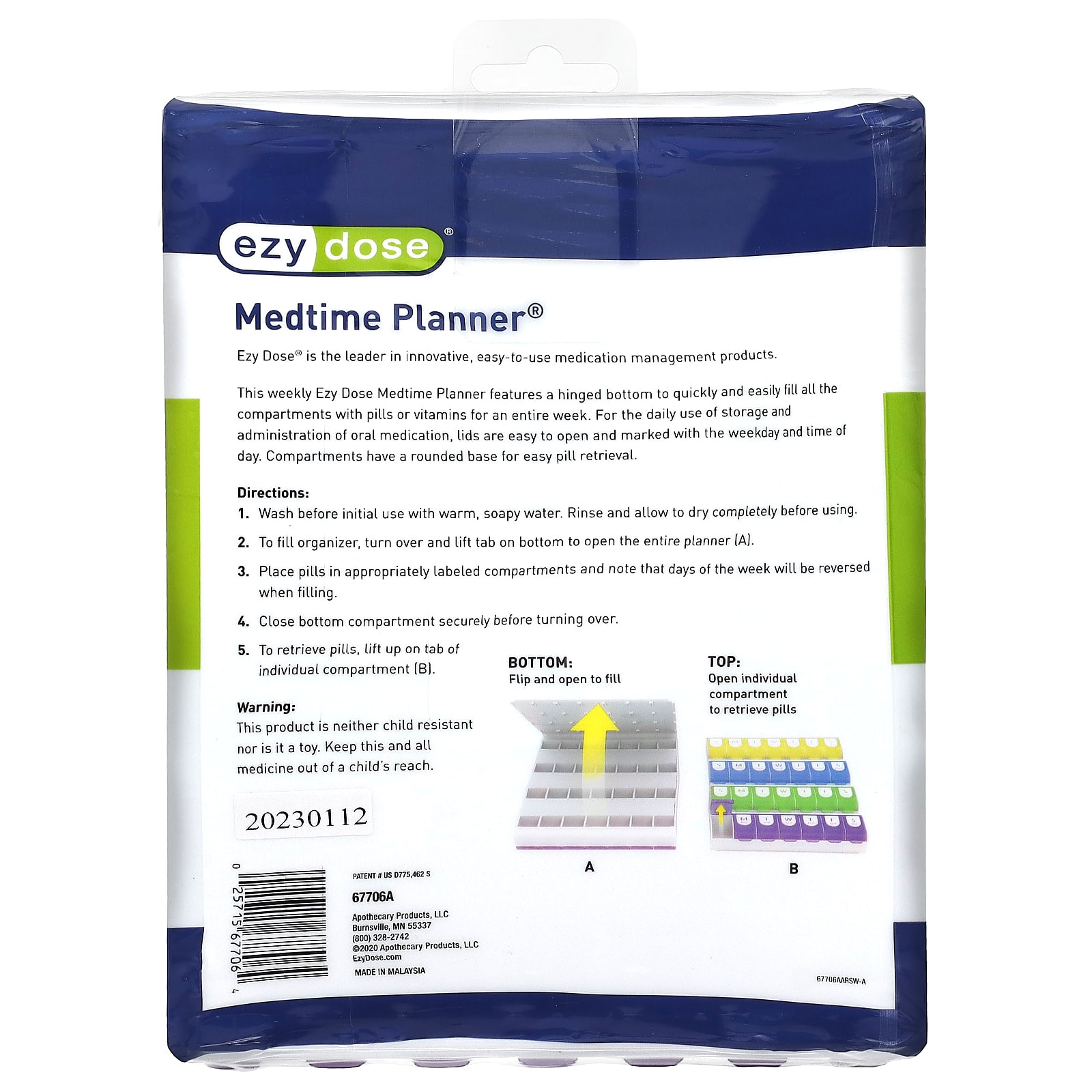 Ezy Dose, Weekly 4/Day with Easy-Fill Medtime Planner, 1 Count