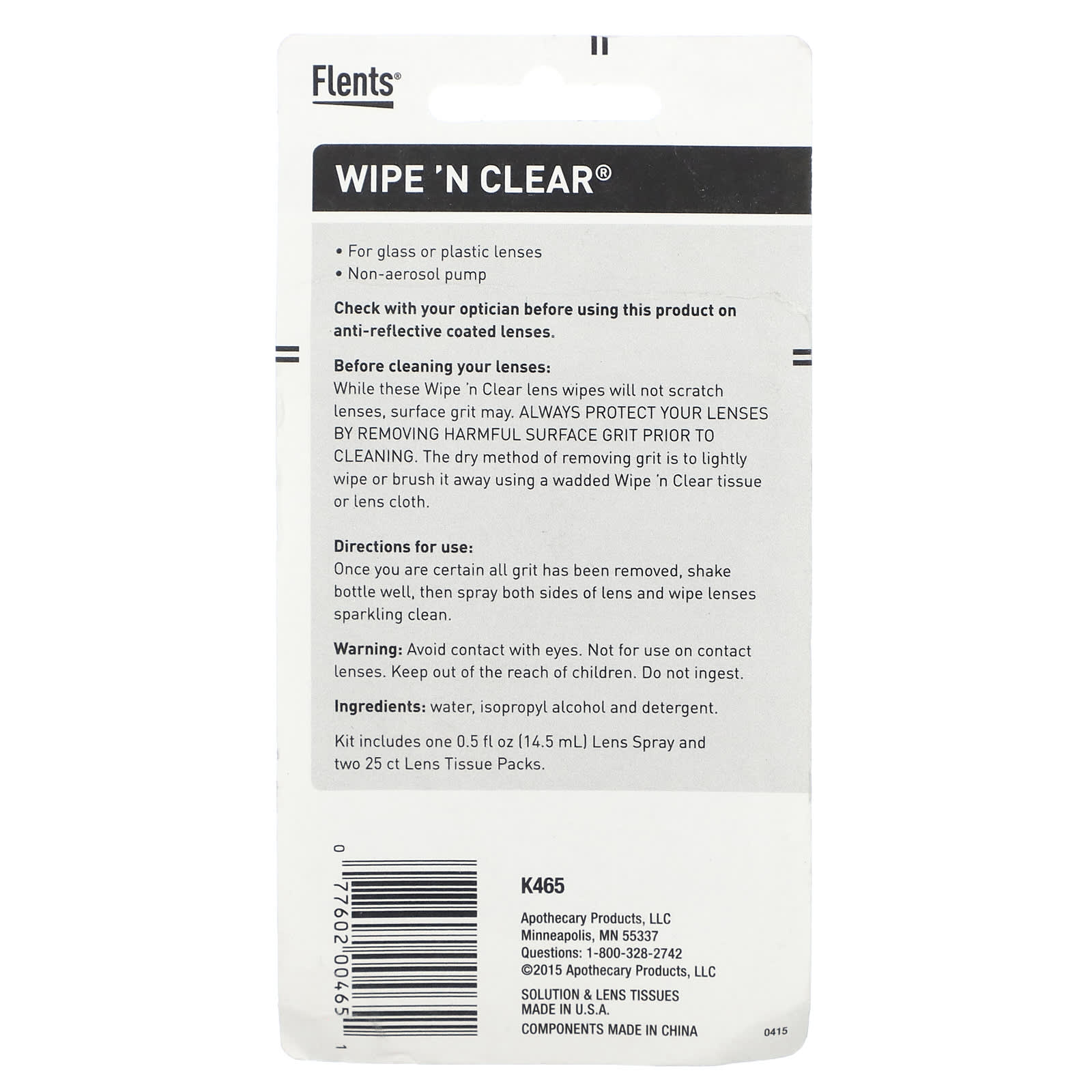 Flents, Wipe 'N Clear, Eyeglass Lens Cleaner, 50 Wipes, 1 Spray, 0.5 fl ...