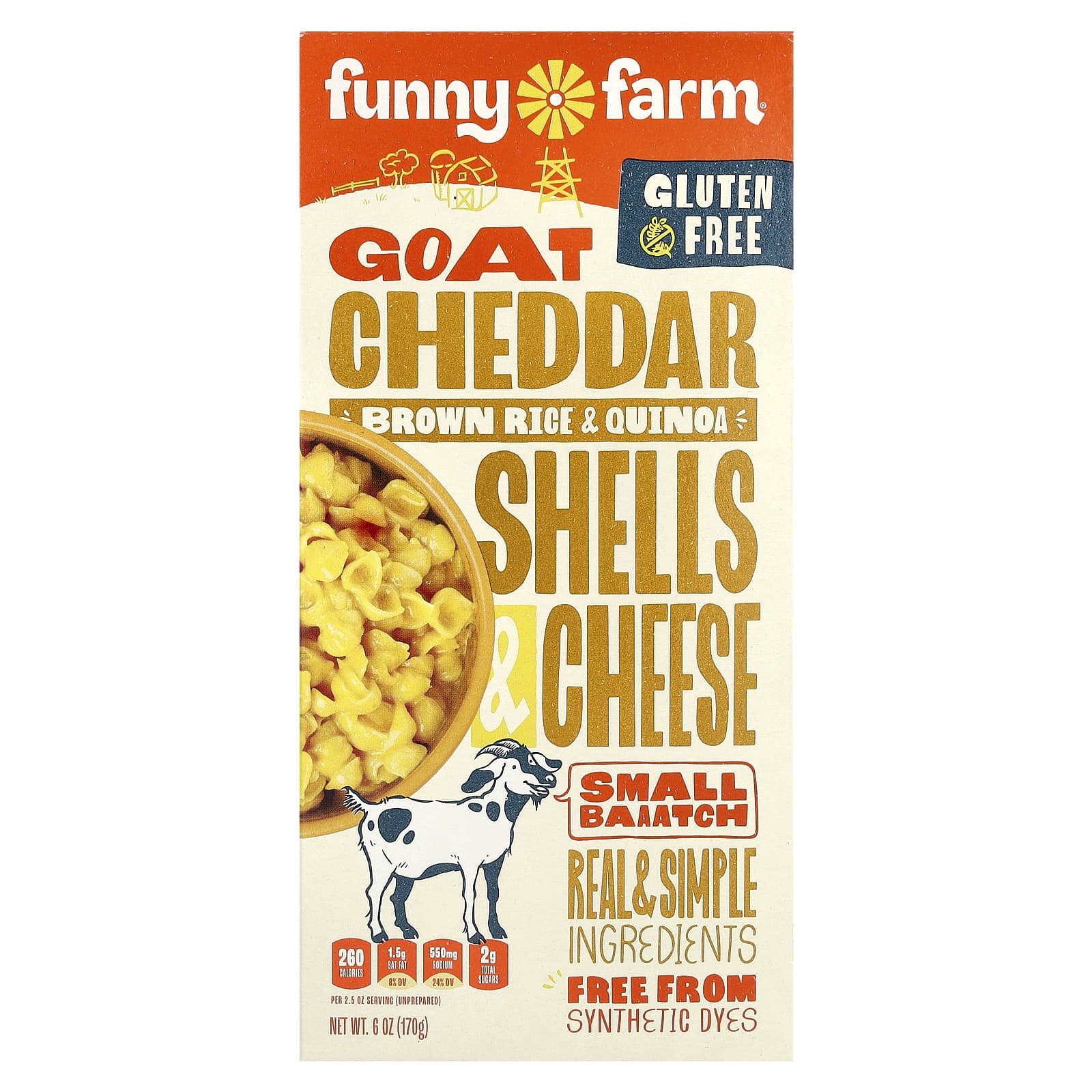 Funny Farm, Goat Cheddar Brown Rice & Quinoa Shells & Cheese, 6 oz (170 g)
