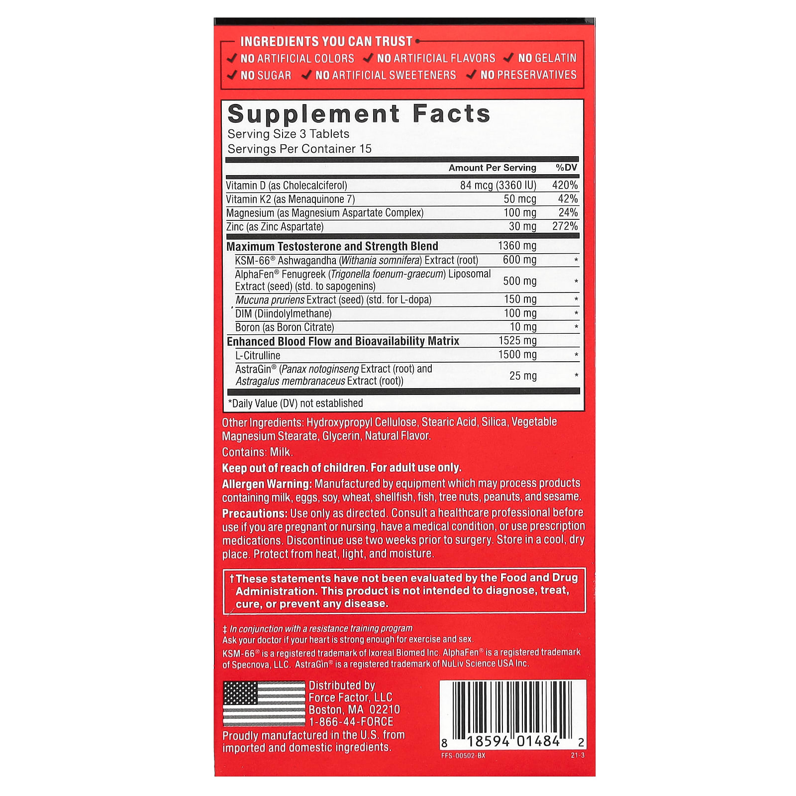 Force Factor, Alpha King Supreme, Elite Testosterone Booster, 45 Tablets