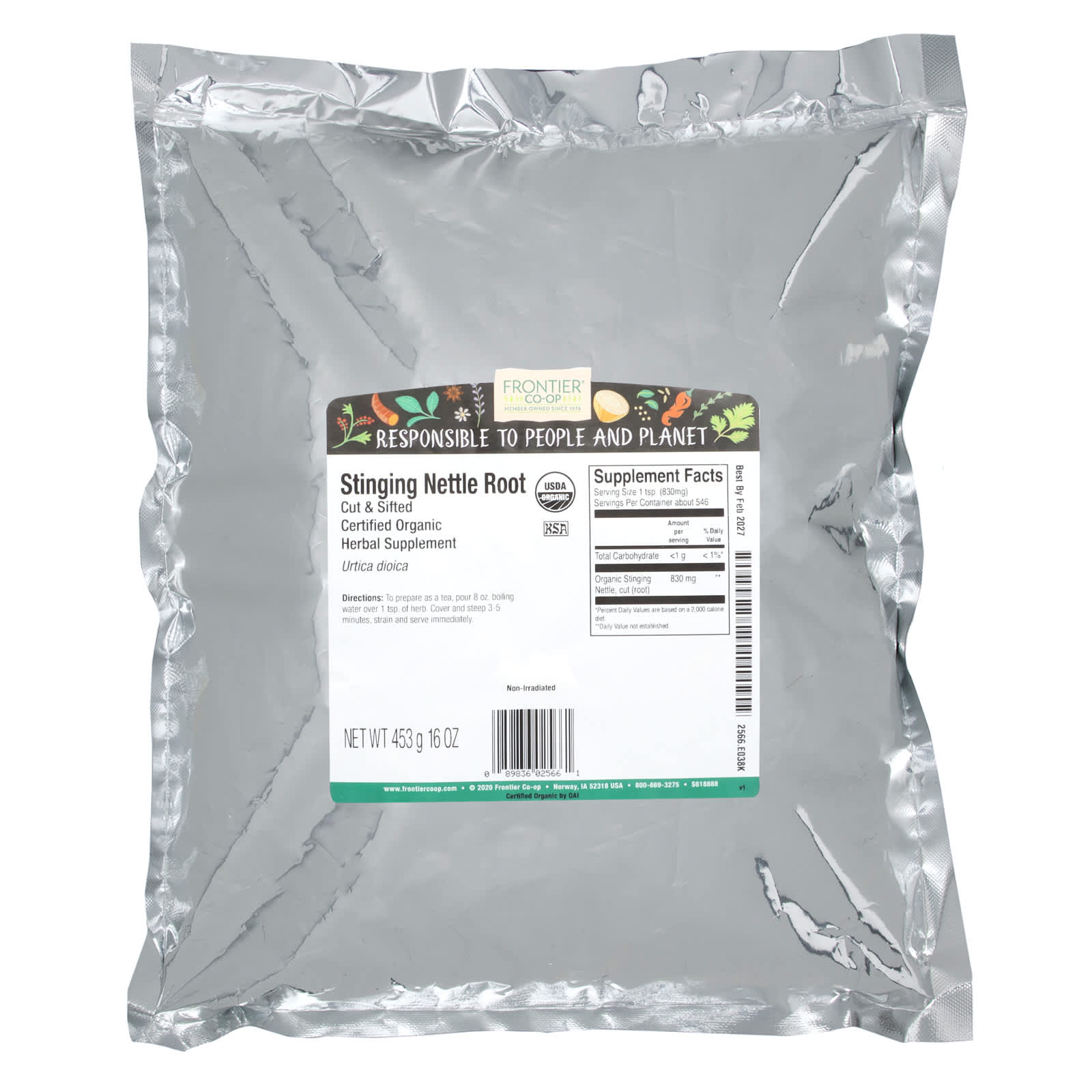 Frontier Co-op, Organic Cut & Sifted Stinging Nettle Root, 16 oz (453 g)
