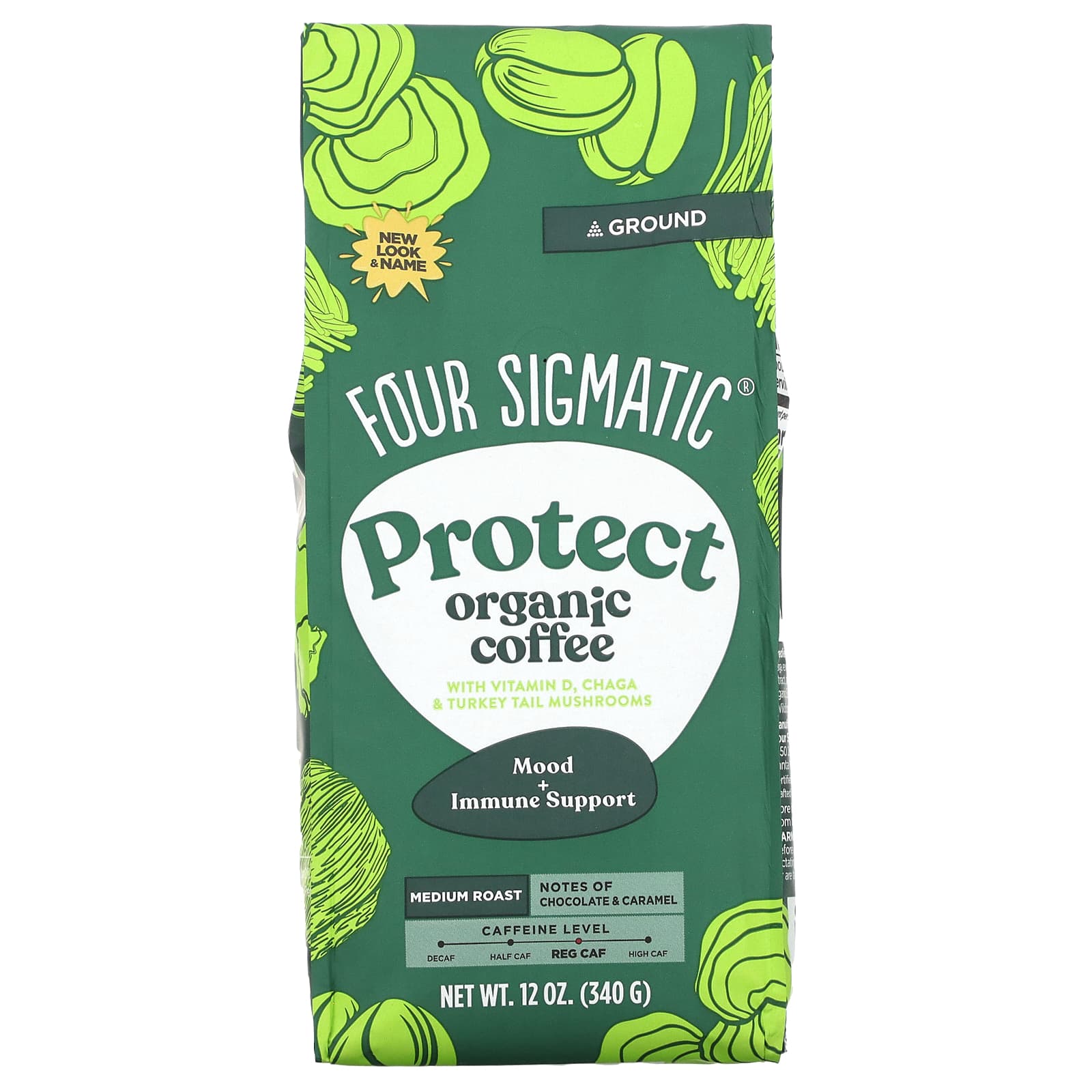 Four Sigmatic, 그라운드 커피, 비타민D & 차가버섯 함유, 면역력 강화, 미디엄 로스트, 340g(12oz)