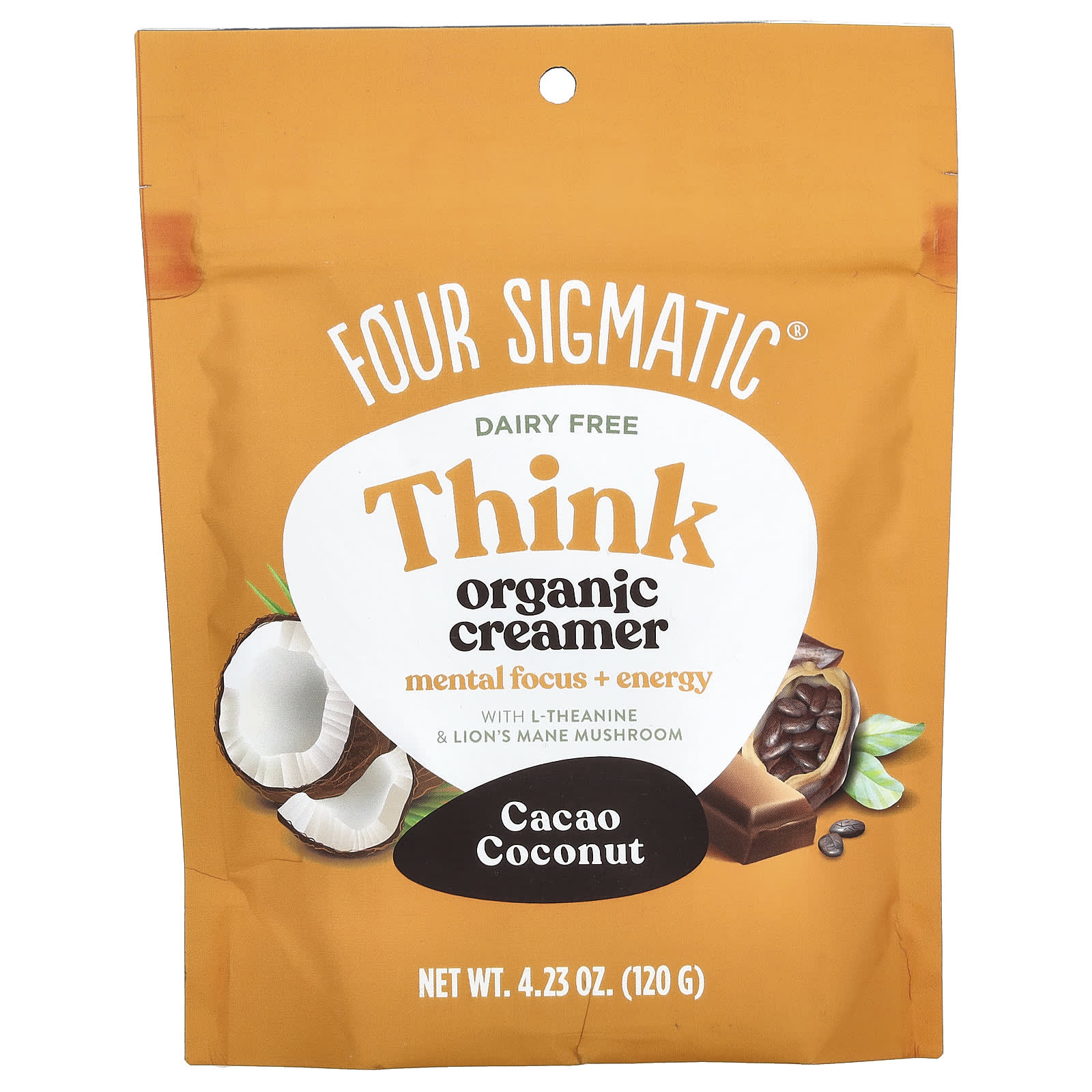 Four Sigmatic, Think Organic Creamer, Dairy Free, Cacao Coconut, 4.23 ...