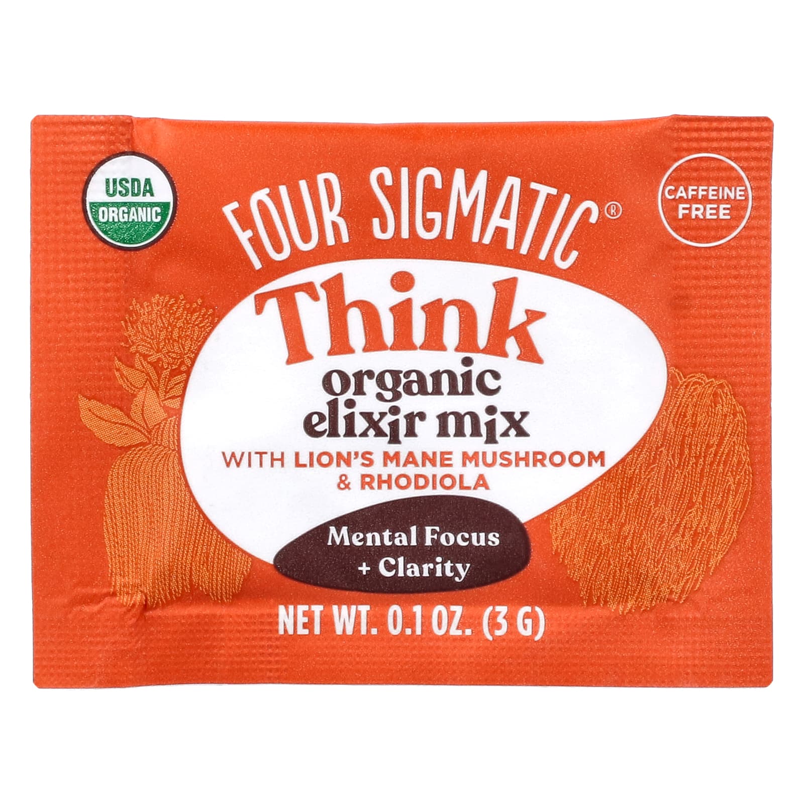 Four Sigmatic, Think, Organic Elixir Mix With Lion's Mane Mushroom & Rhodiola, Caffeine Free, 20 ...