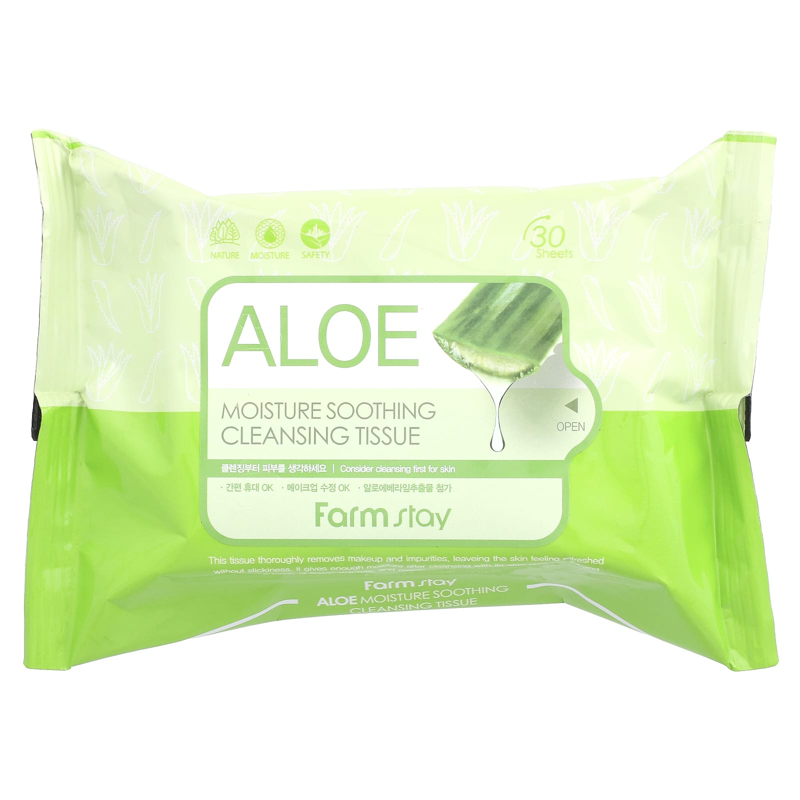 Farmstay, Moisture Soothing Cleansing Tissue, Aloe, 30 Sheets