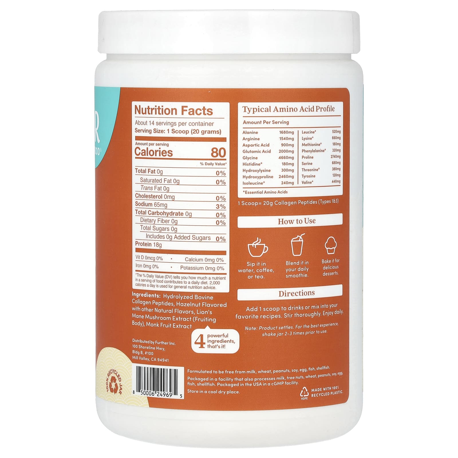 Further Food, Grass-Fed Collagen Peptides + Lion's Mane Mushroom ...