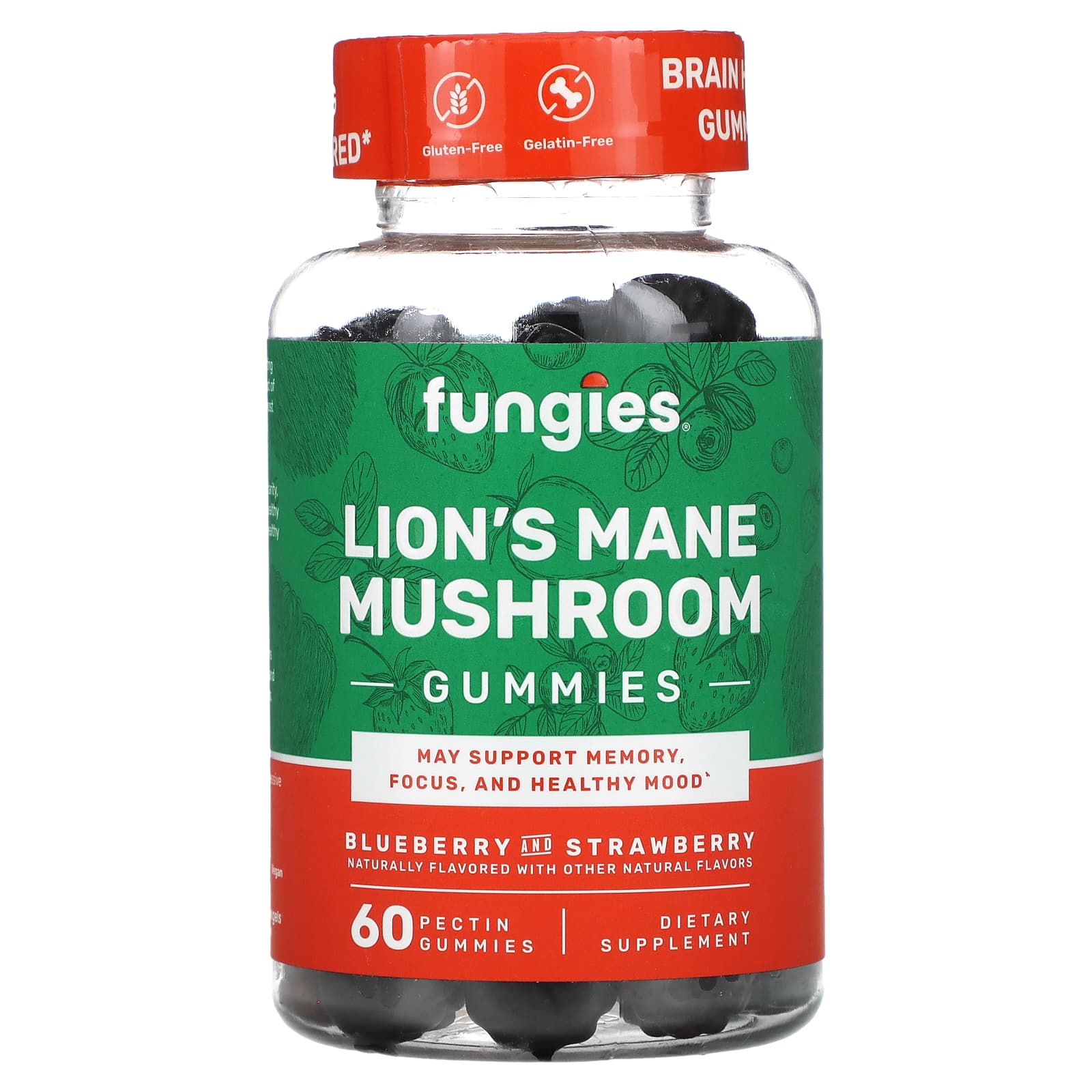 Fungies, Lion's Mane Mushroom Gummies, Blueberry and Strawberry, 60 ...