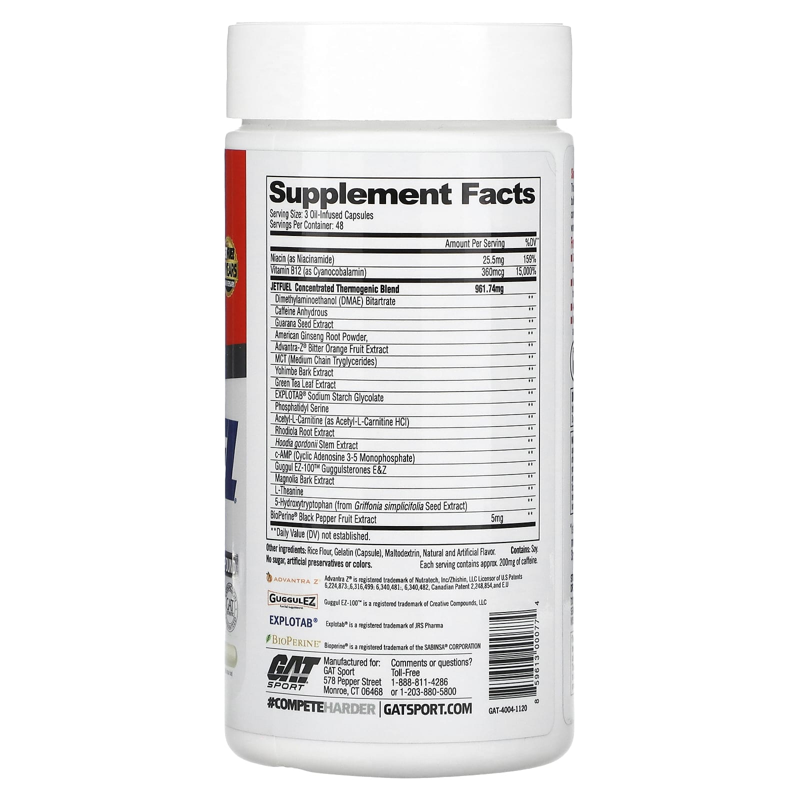 GAT, JetFuel®, Original, 144 Oil Infused Capsules