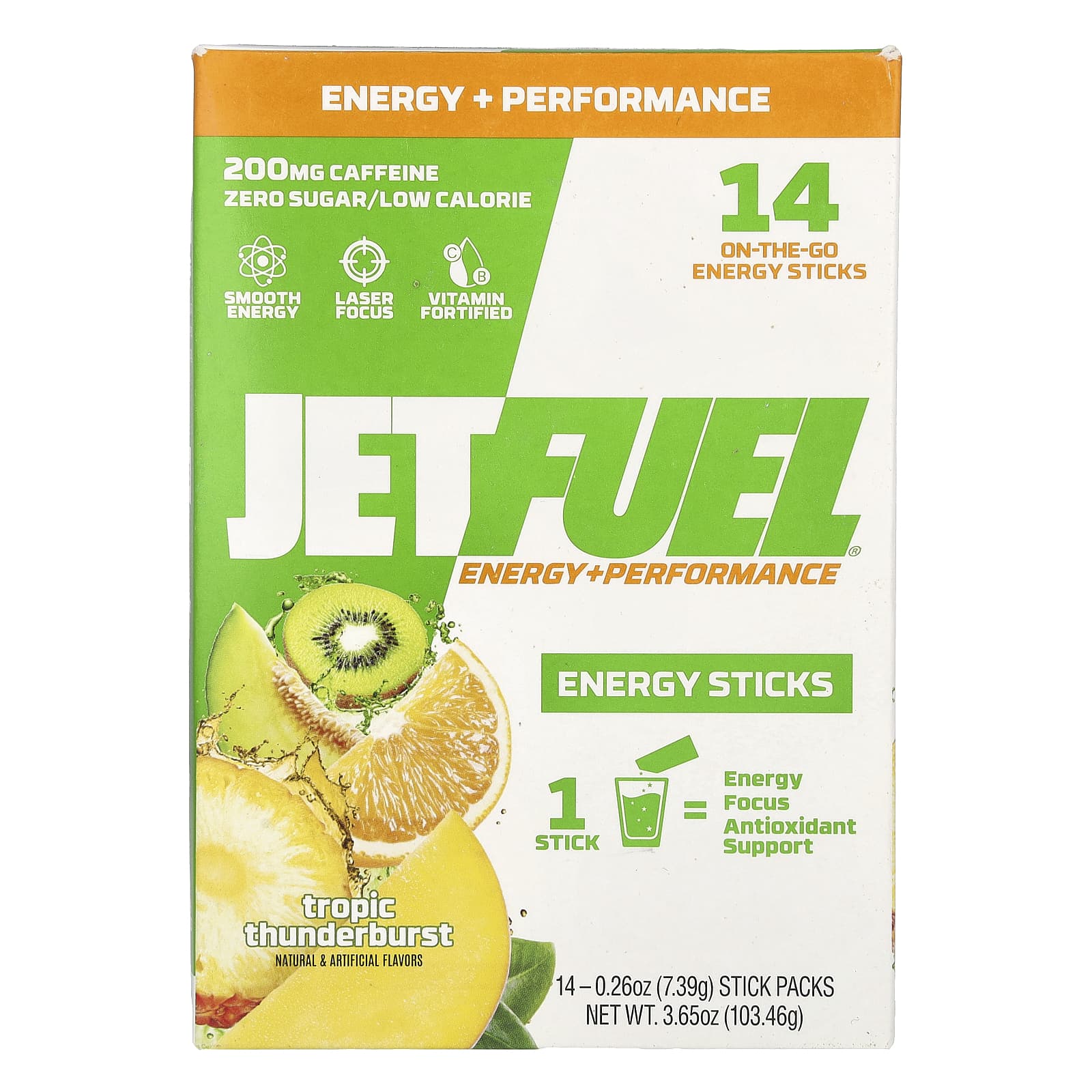 GAT, JetFuel®, Energy+Performance, Energy Sticks, Tropic Thunderburst, 14 Stick Packs, 0.26 oz ...