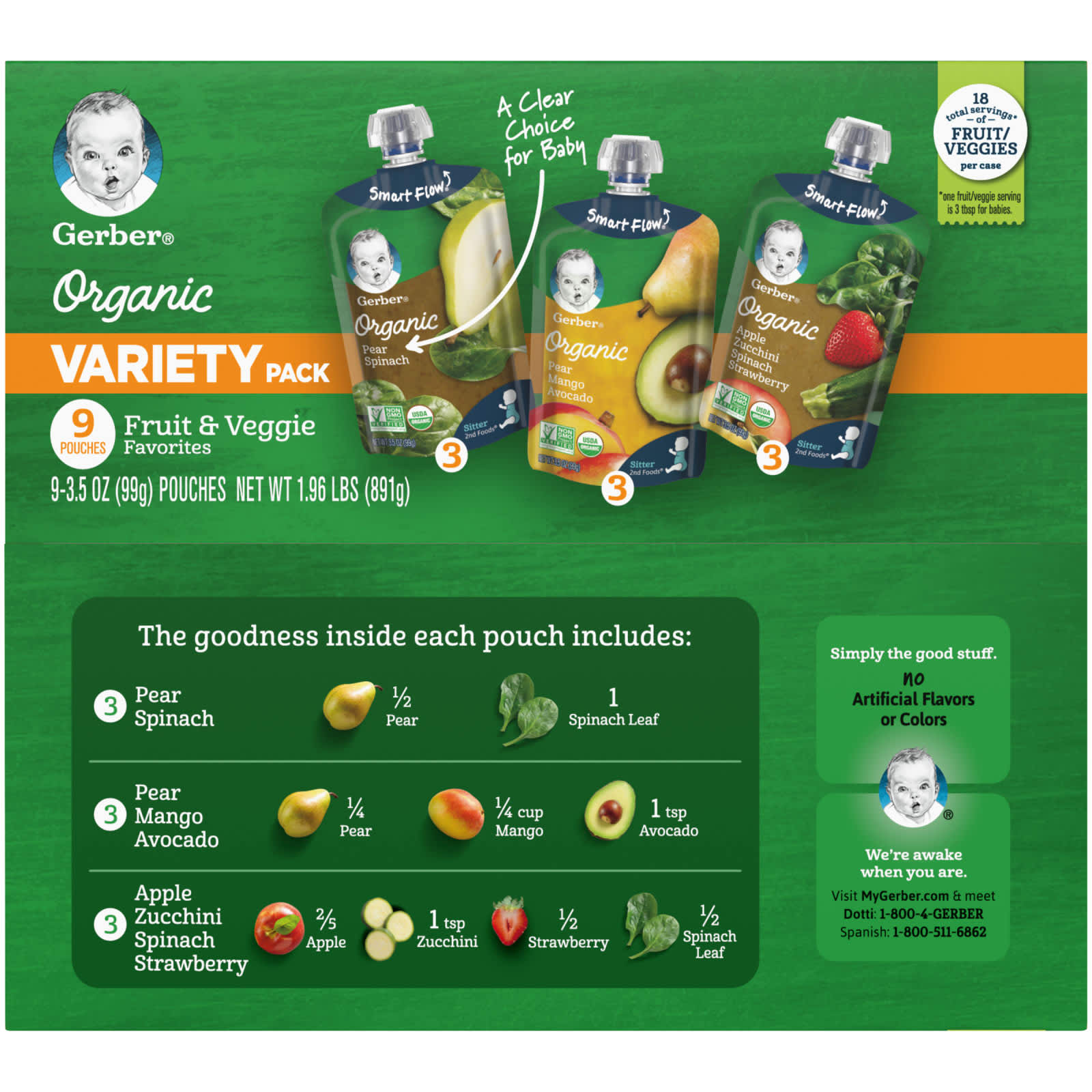Gerber, Organic Variety Pack, 2nd Foods, Fruit & Veggie Favorites, 9 ...