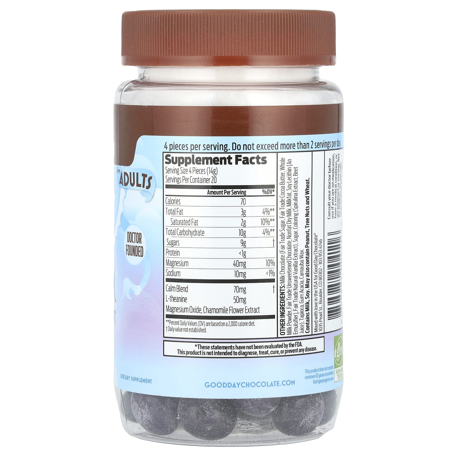 Good Day Chocolate, Calm Supplement, For Adults, Milk Chocolate, 80 ...