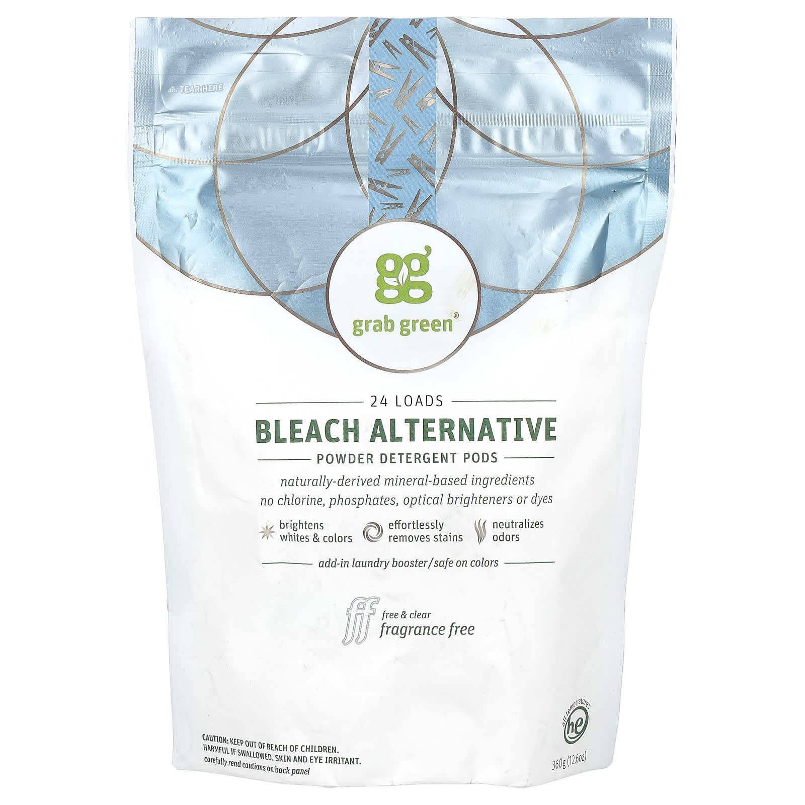 Grab Green, Bleach Alternative Powder Detergent Pods, Fragrance Free ...