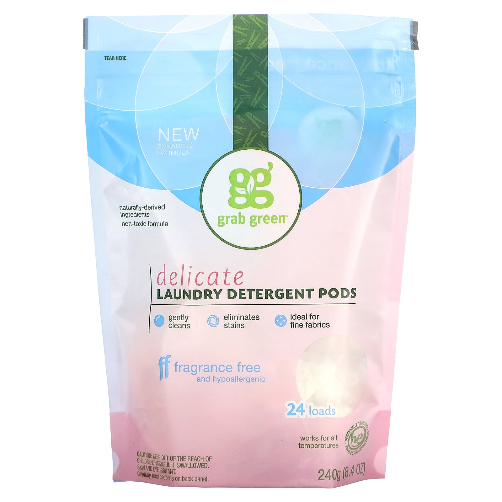 Grab Green, Delicate Laundry Detergent Pods, Fragrance Free, 24 Loads ...