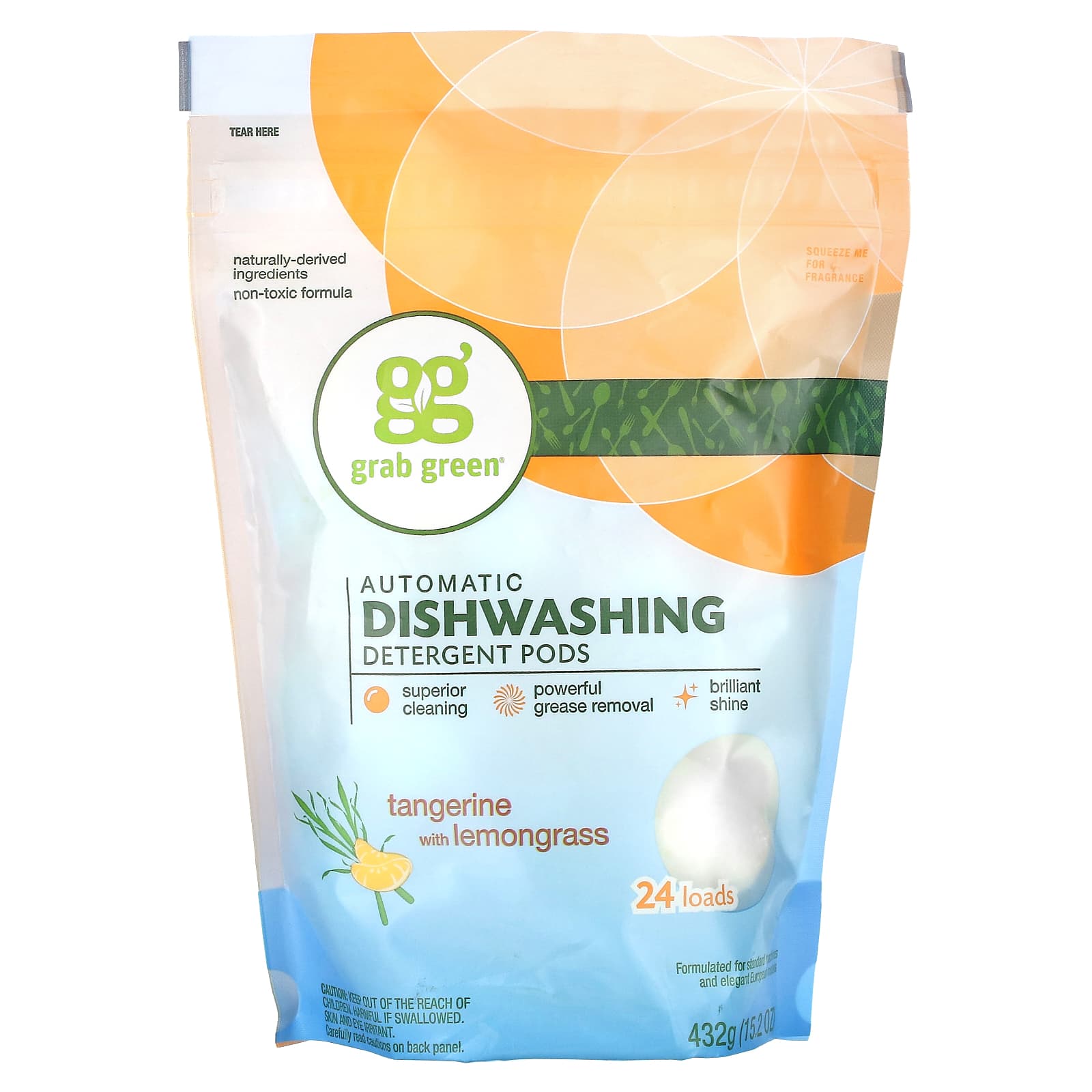 Grab Green, Automatic Dishwashing Detergent Pods, Tangerine with ...
