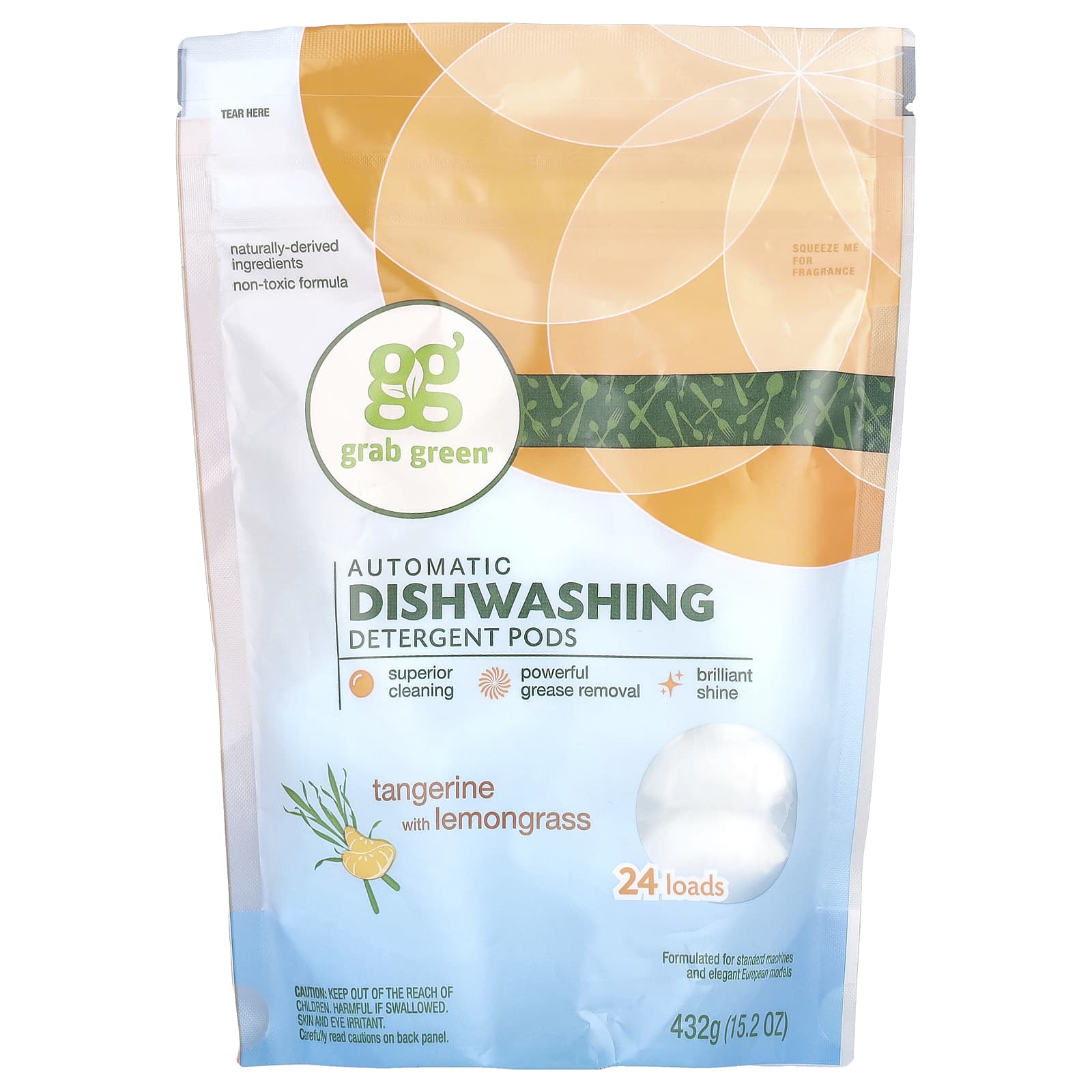 Grab Green, Automatic Dishwashing Detergent Pods, Tangerine with ...