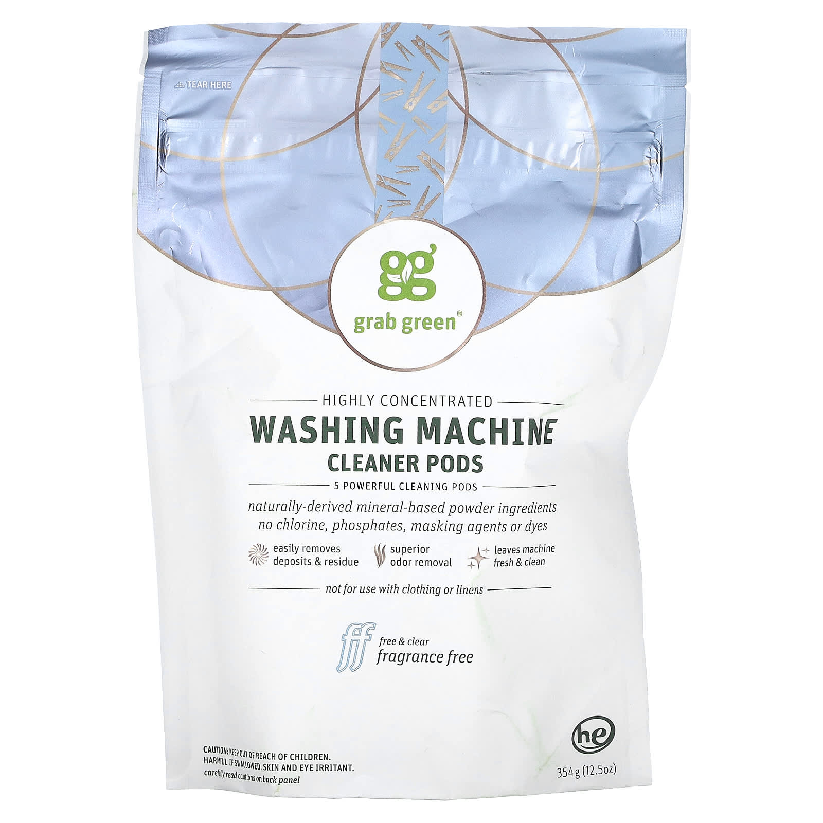 Grab Green, Washing Machine Cleaner Pods, Fragrance Free, 12.5 oz (354 g)