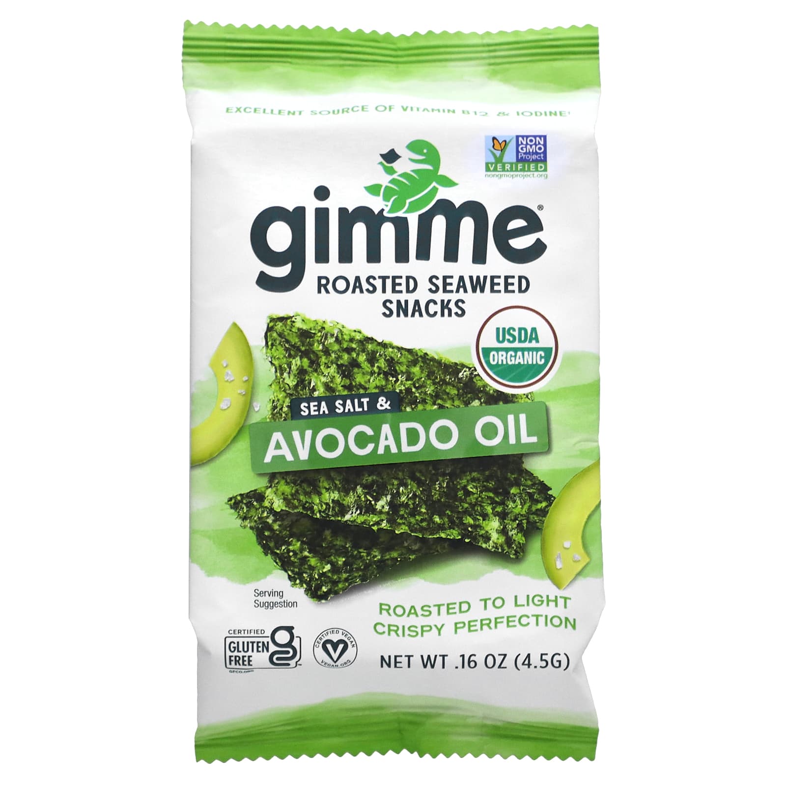 gimMe, Roasted Seaweed Snacks, Sea Salt & Avocado Oil, 6 Pack, 0.16 oz ...
