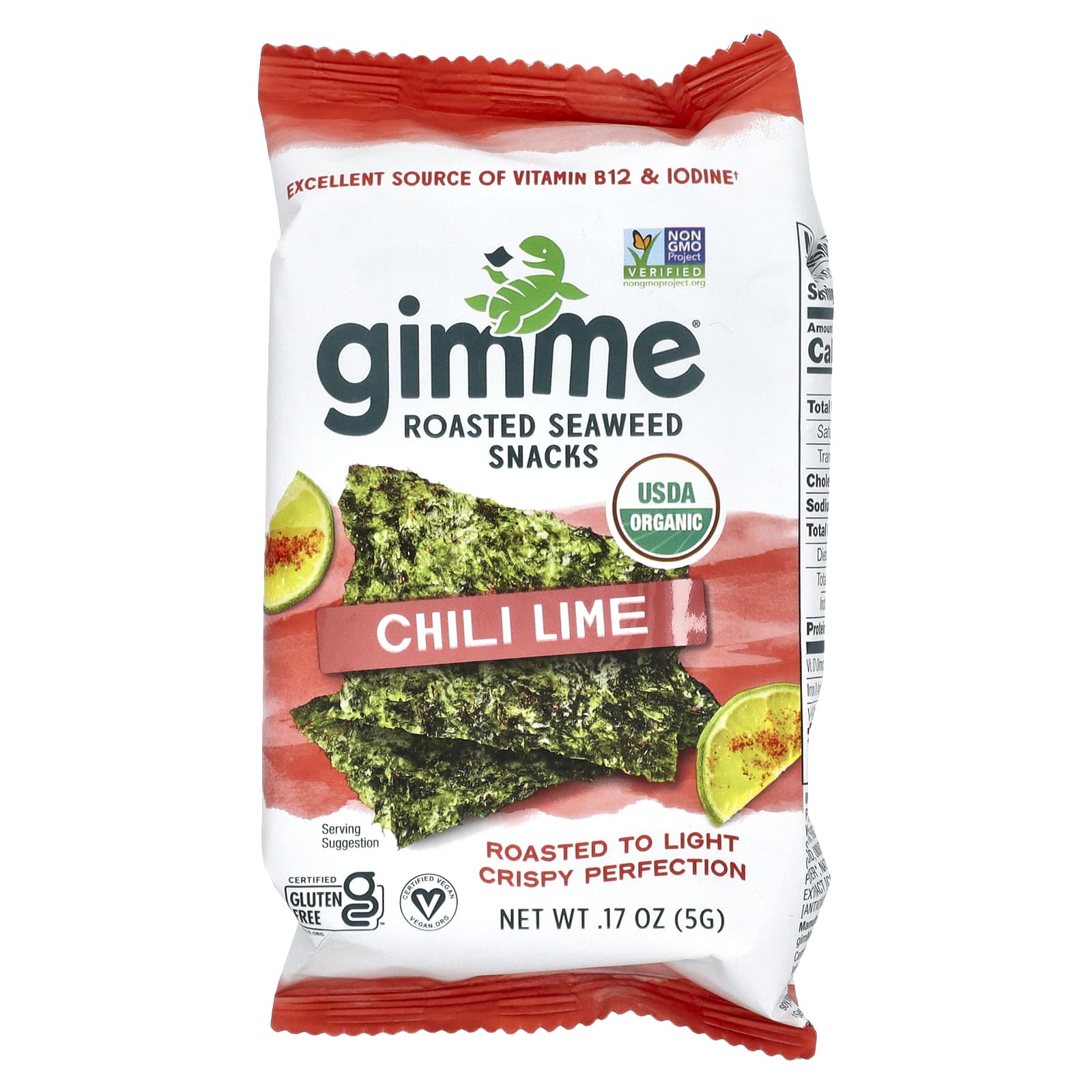 gimMe, Roasted Seaweed Snacks, Chili Lime, 6 Pack, 0.17 oz (5 g) Each