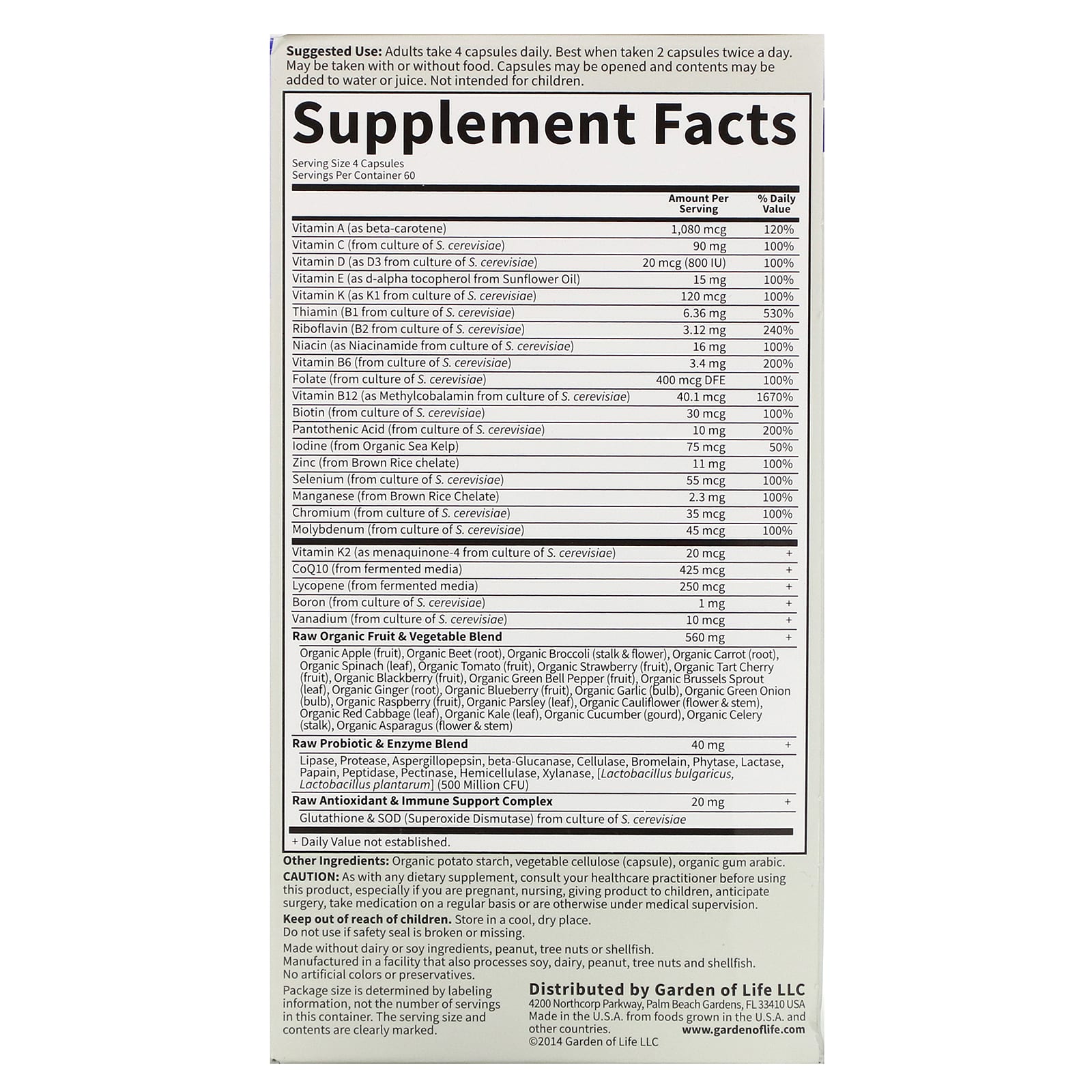 Garden of Life, Vitamin Code, Whole Food Multivitamin for Men, 240 ...